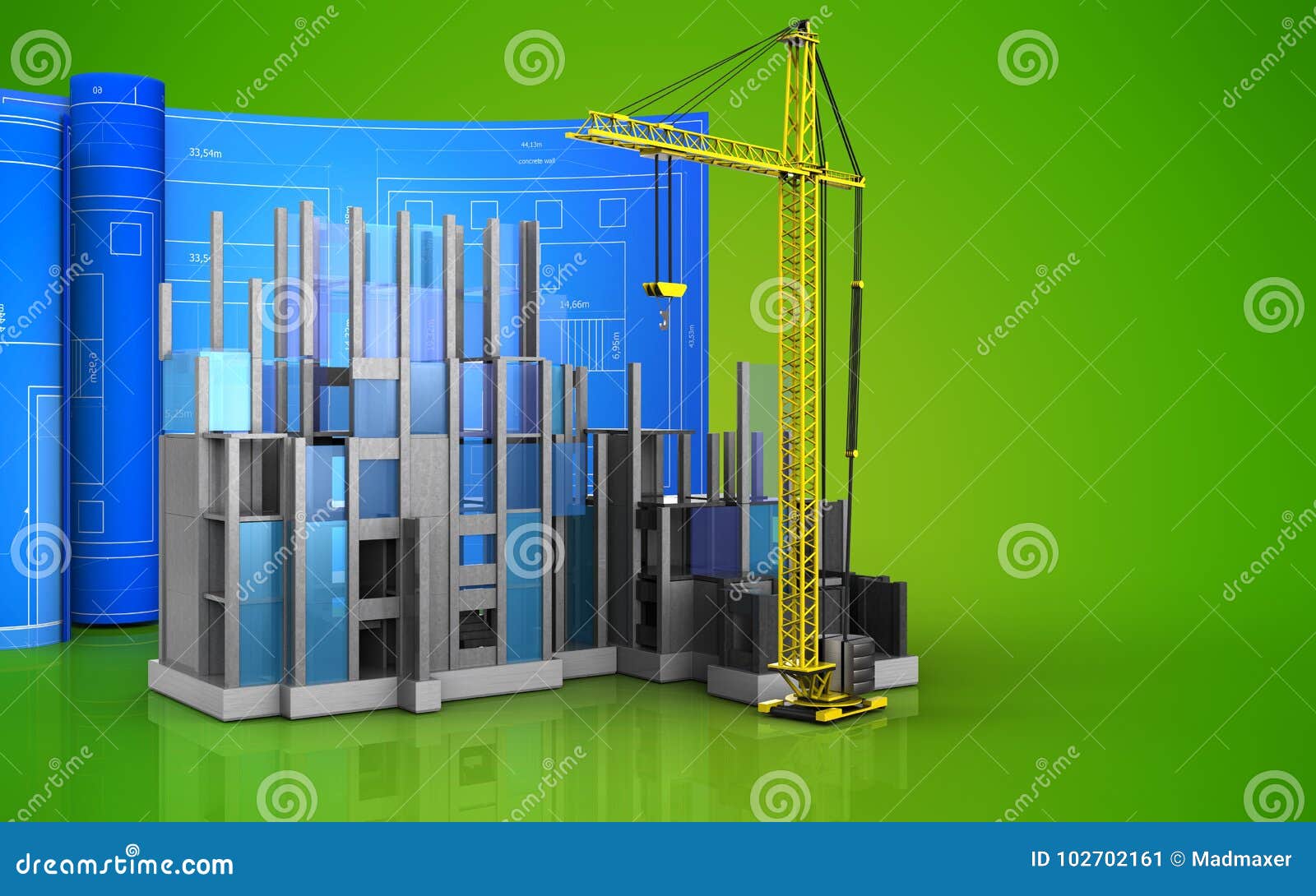 3d of Construction Progress Stock Illustration - Illustration of green ...