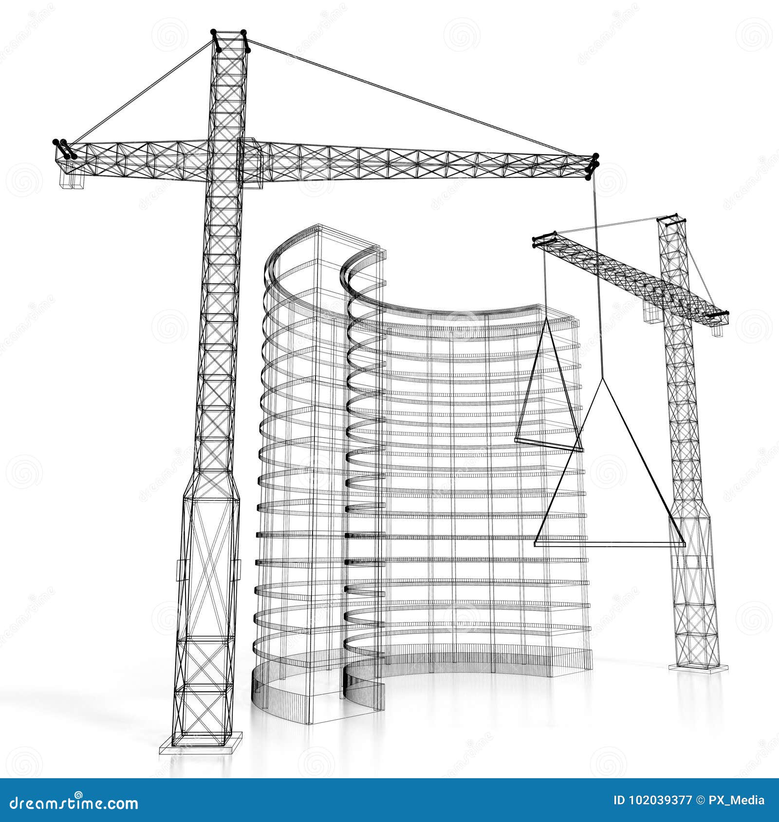 3D Construction Site, Office Building - Wireframe Stock Illustration ...