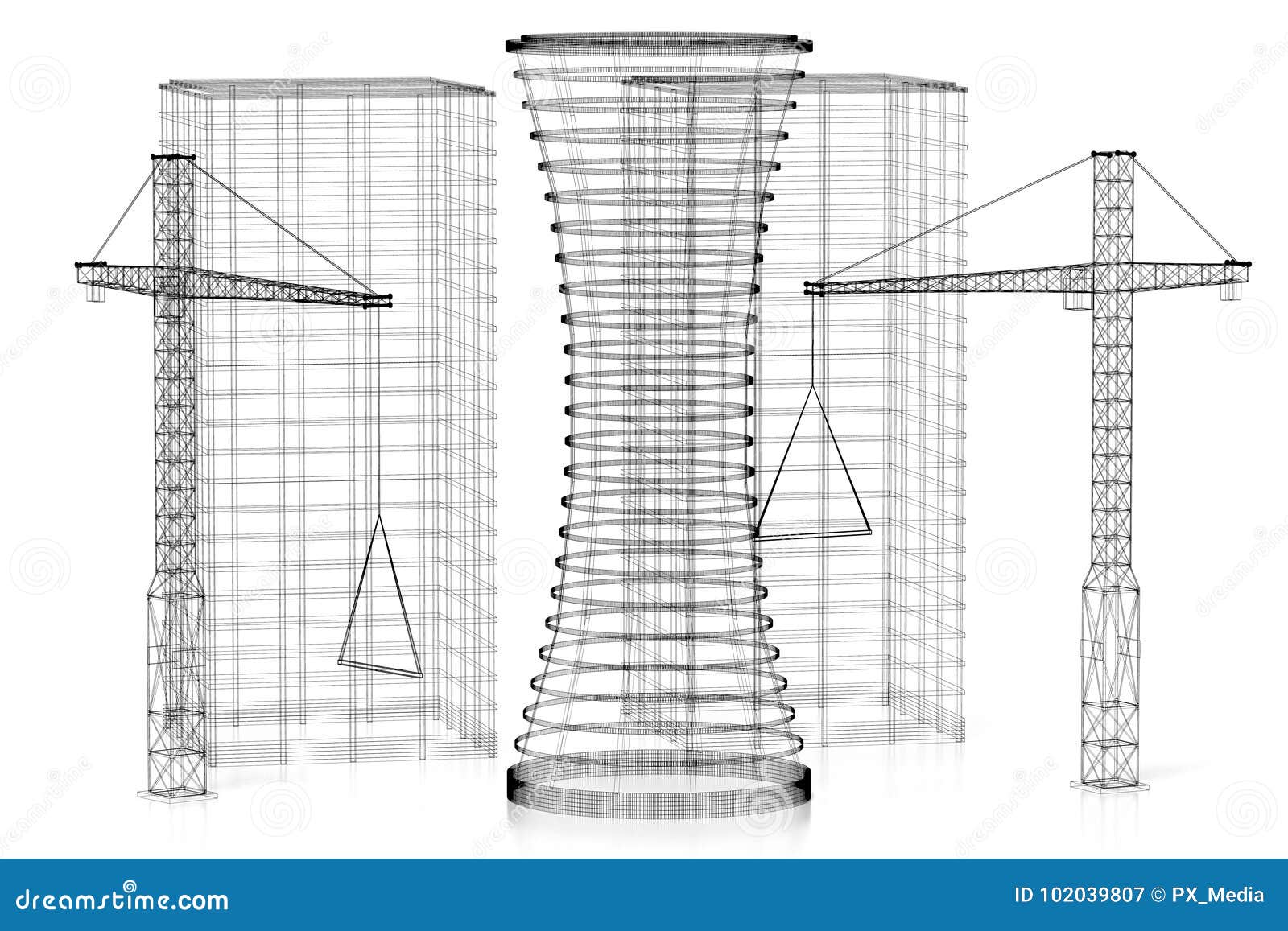 3D Construction Site, Office Buildings - Wireframe Stock Illustration ...