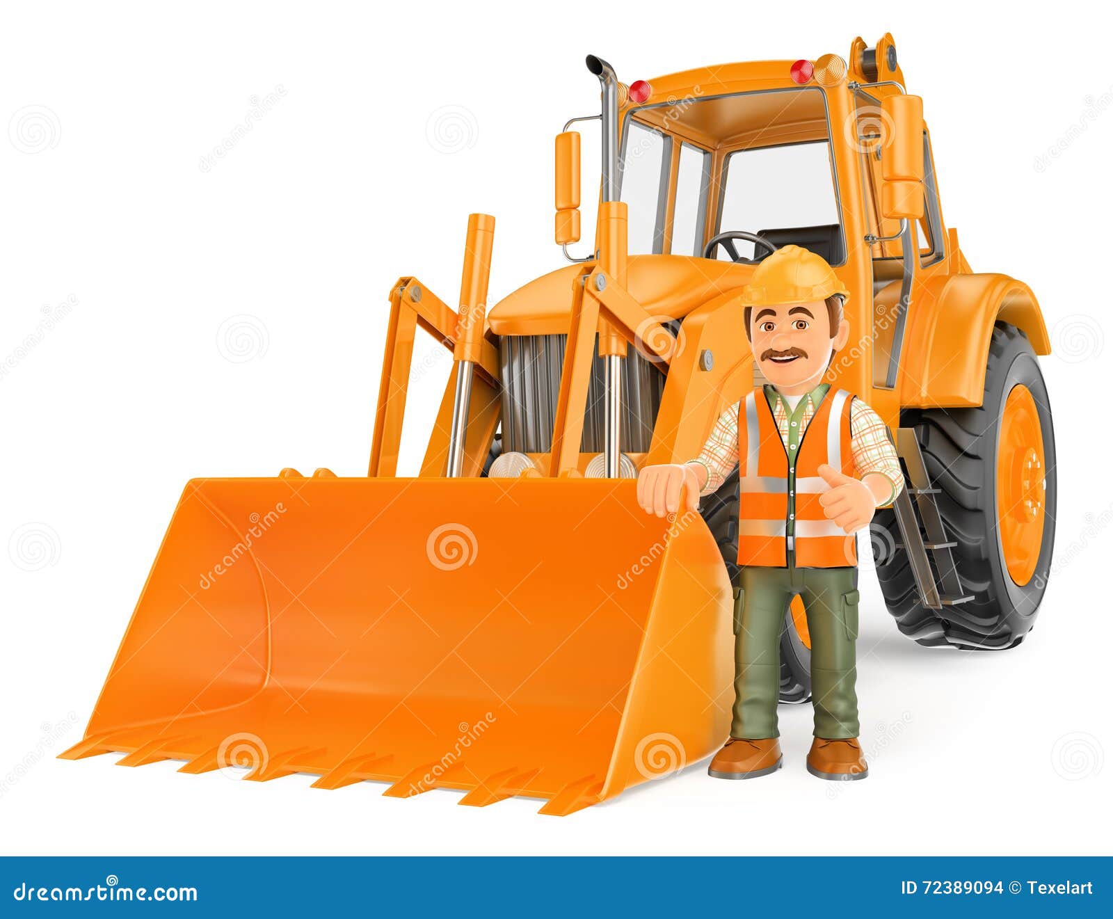 3D Construction Worker with a Backhoe Stock Illustration - Illustration ...