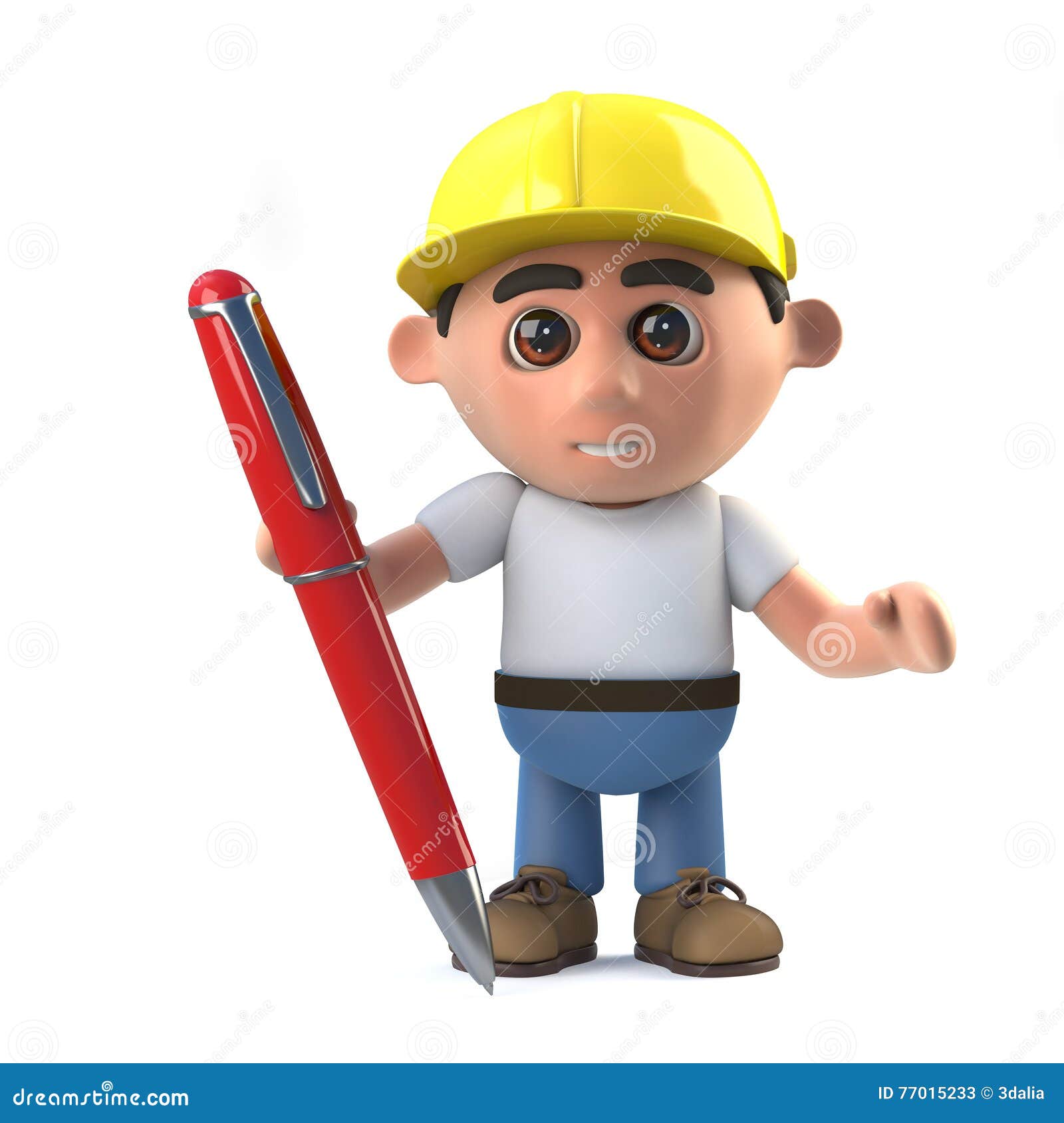 3d Construction Worker with Pen Stock Illustration - Illustration of ...