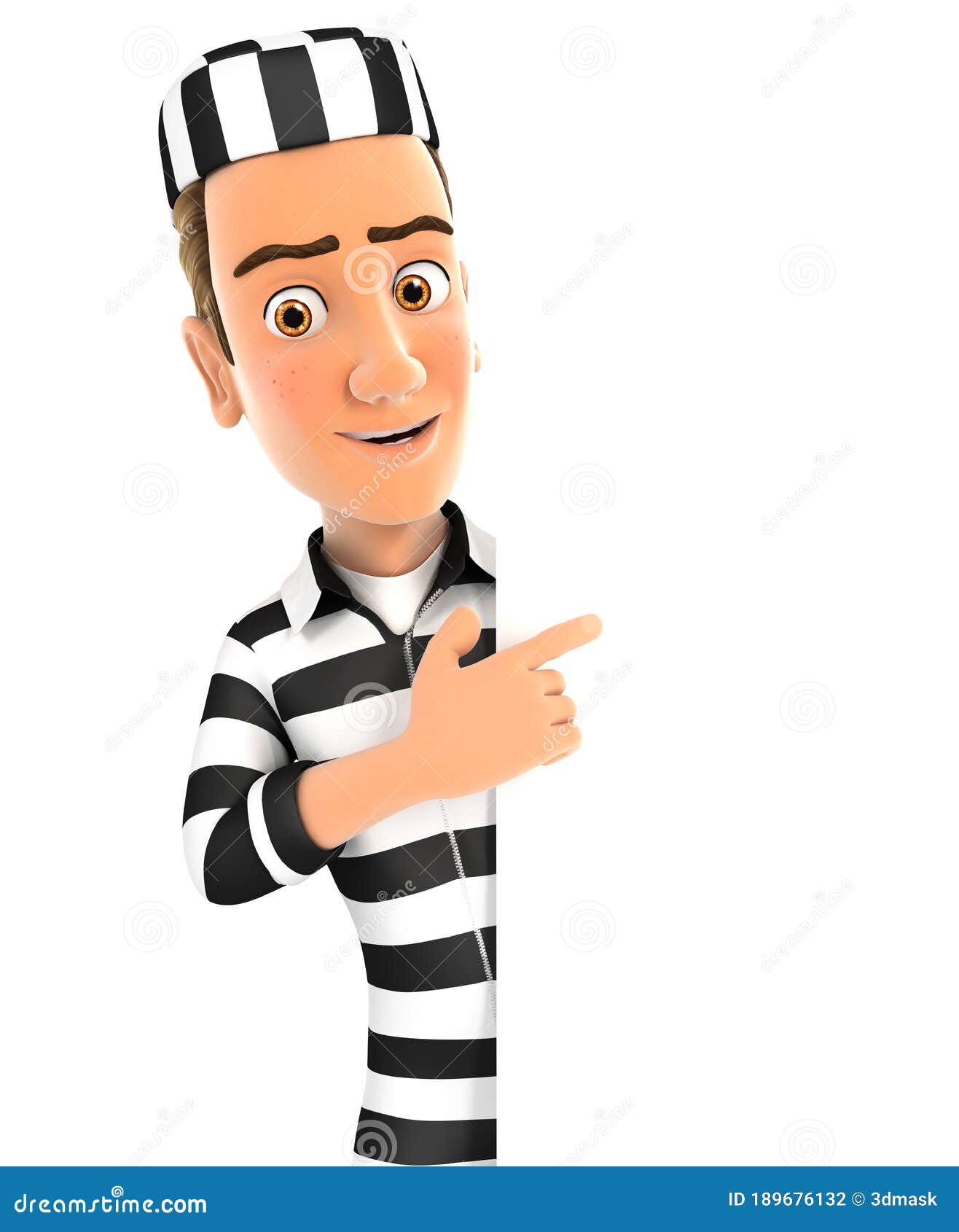 3d Convict Pointing To Right Blank Wall Stock Illustration ...