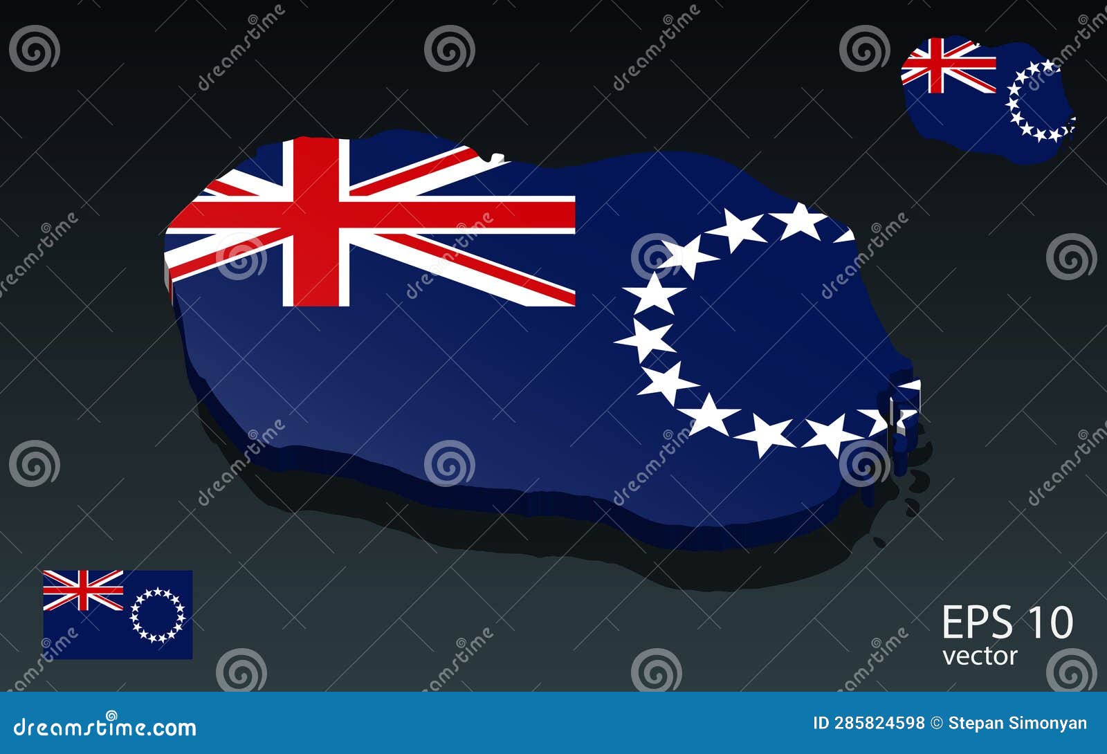 3D Cook Islands Map and Flag . 3D Shape Design . Independence Day ...