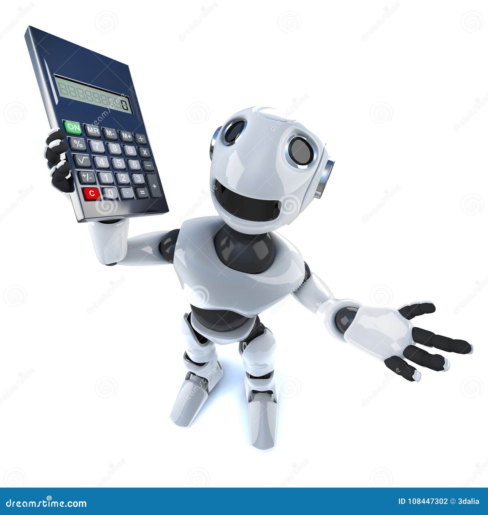 3d Cool Robot Mechanical Man Holding a Calculator Stock Illustration ...