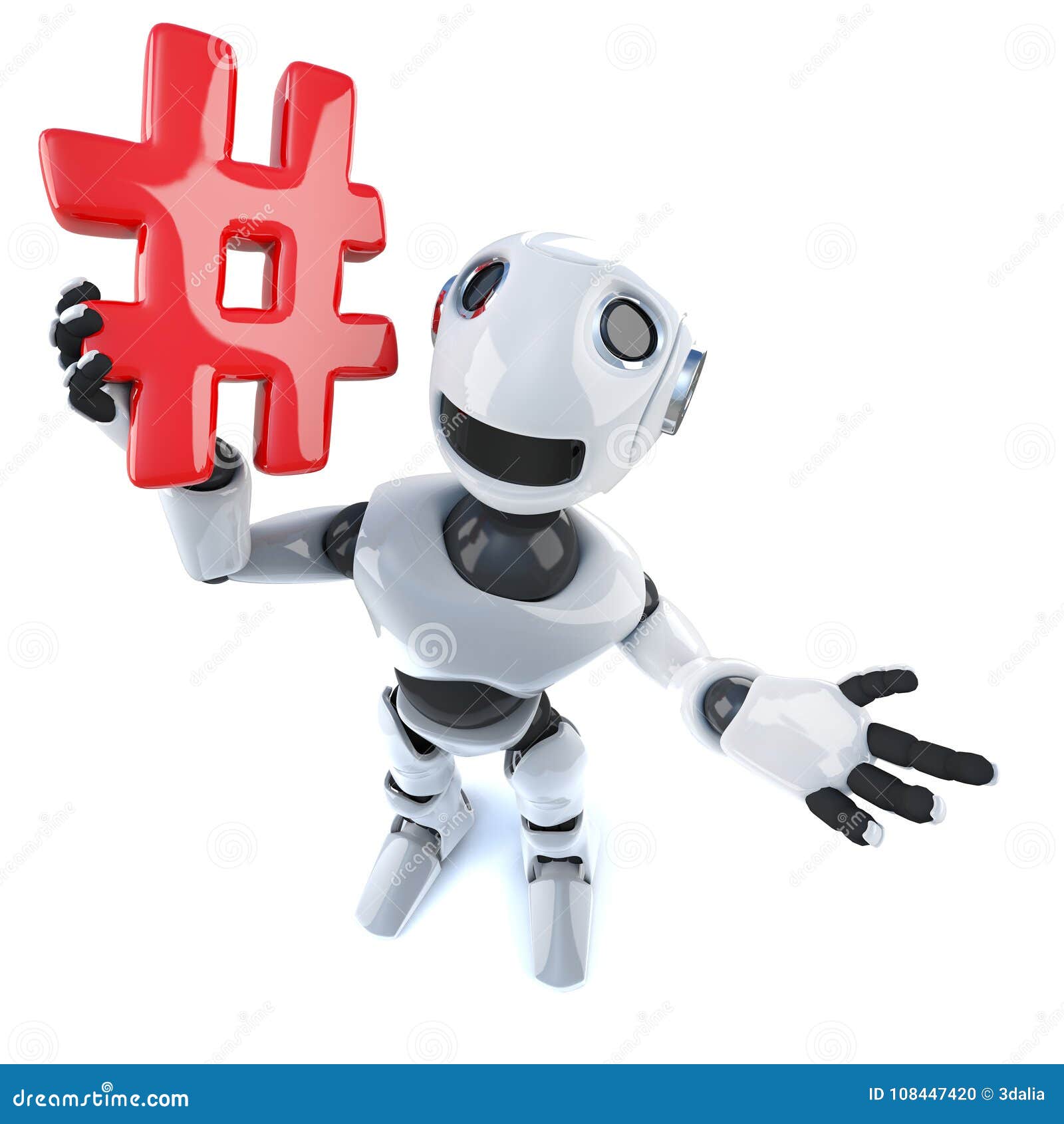 3d Cool Robot Mechanical Man Holding a Hashtag Symbol Stock ...