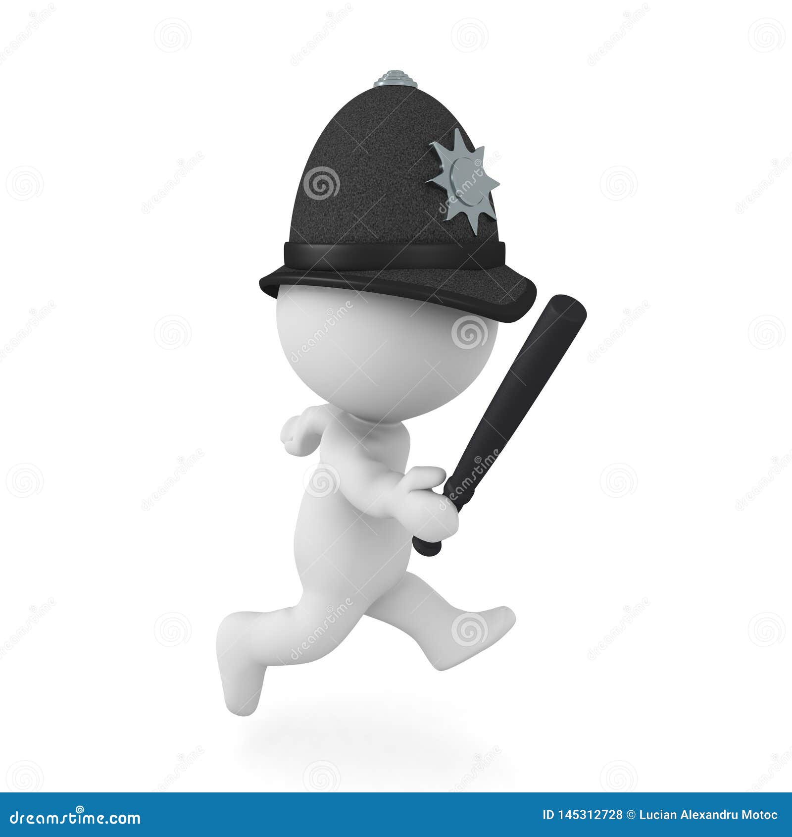 3D Cop Running Holding Police Baton Stock Illustration - Illustration ...