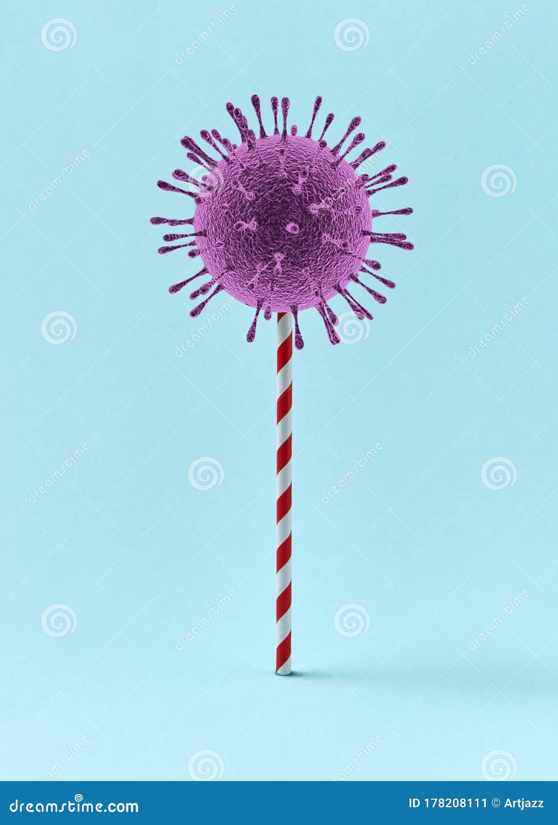 3D Coronavirus Bacteria on a Plastic Straw As a Candy. Stock Image ...