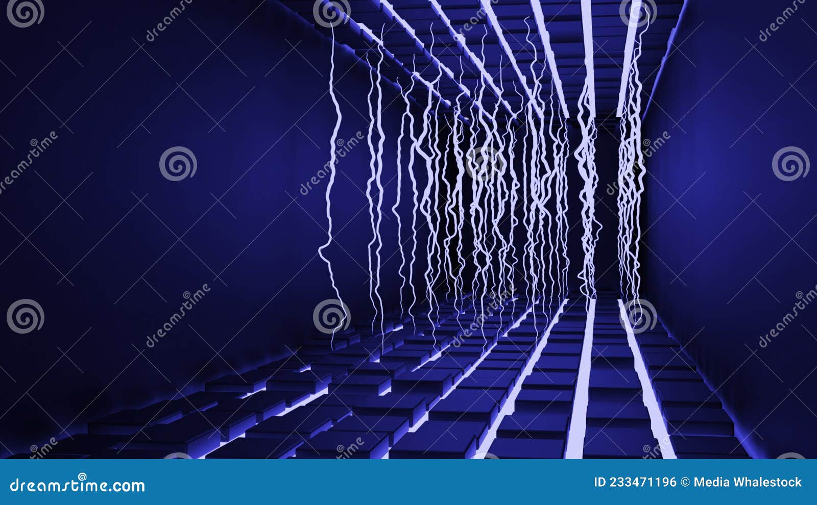 3D Corridor with Electric Waves. Design. Rows of Vibrating Electric ...
