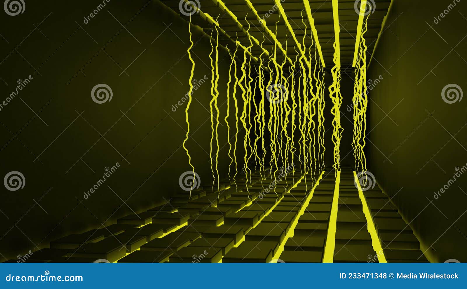 3D Corridor with Electric Waves. Design. Rows of Vibrating Electric ...