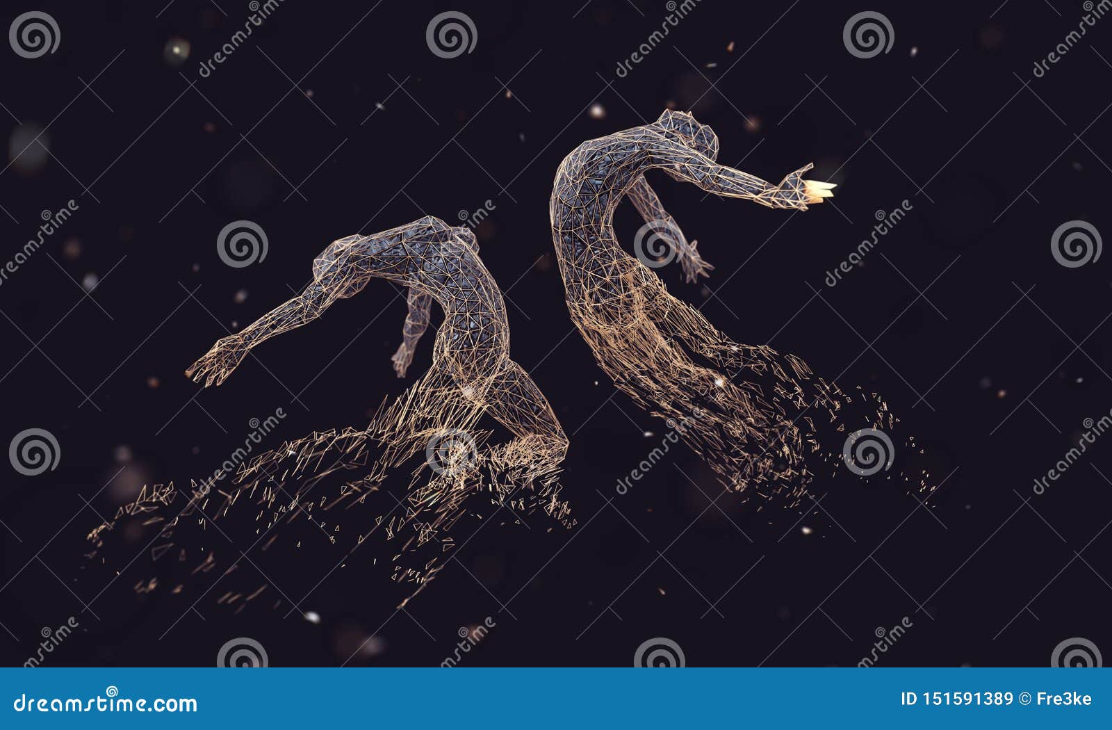 3D Couple Falling into Their Arms on Dark Background. Stock ...