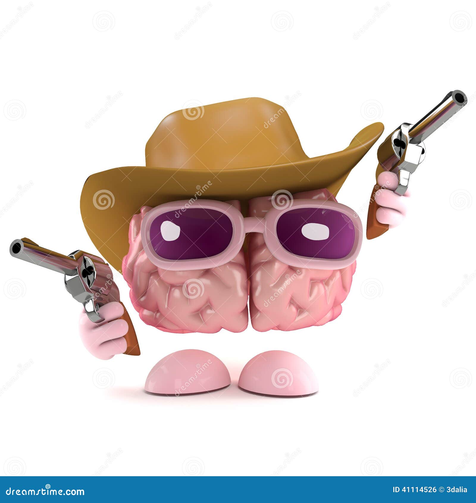 Brain Cowboy Holding Gun And Wanted Poster Illustration. Character ...
