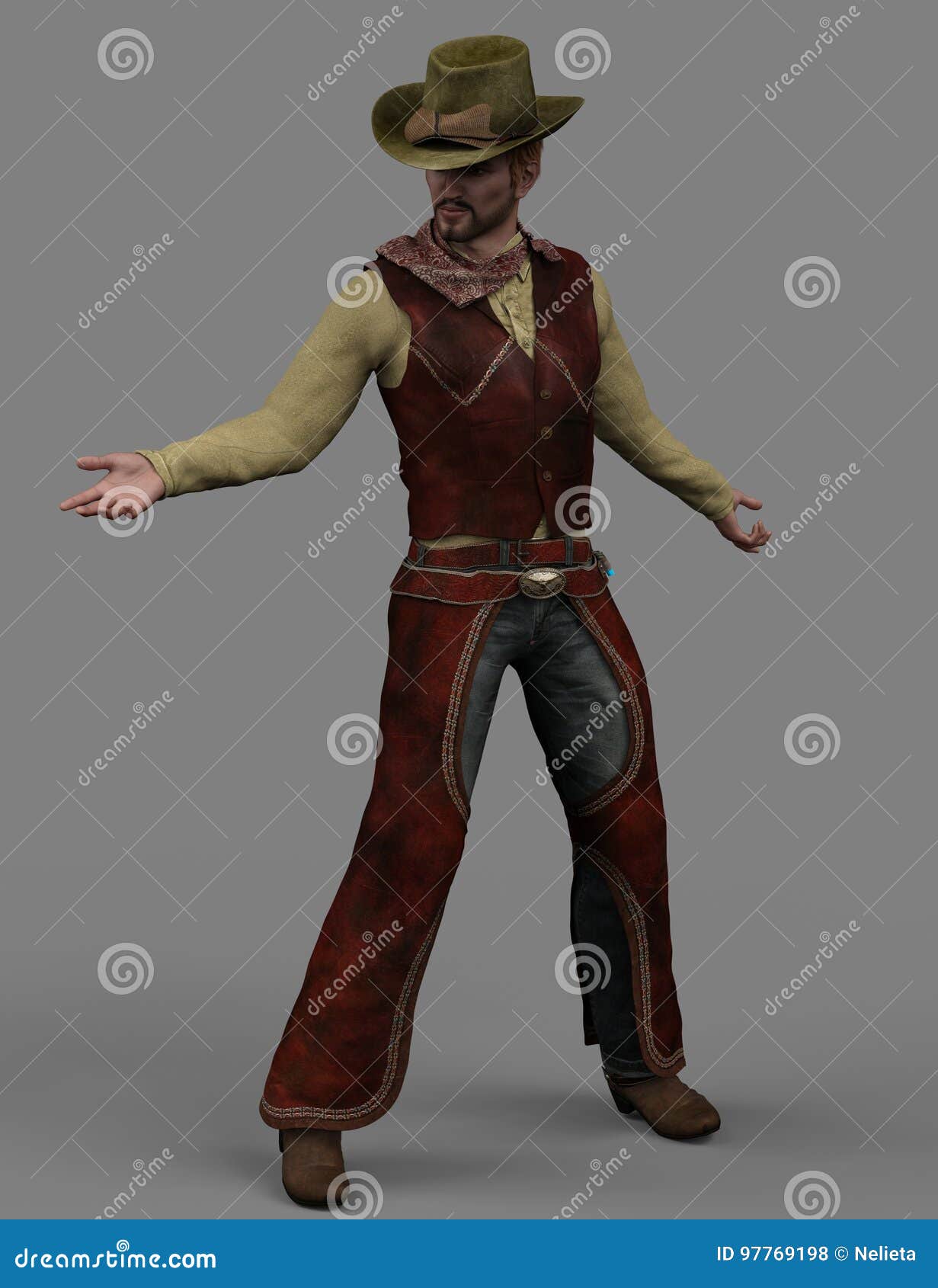 3D Cowboy with hat stock illustration. Illustration of hand - 97769198