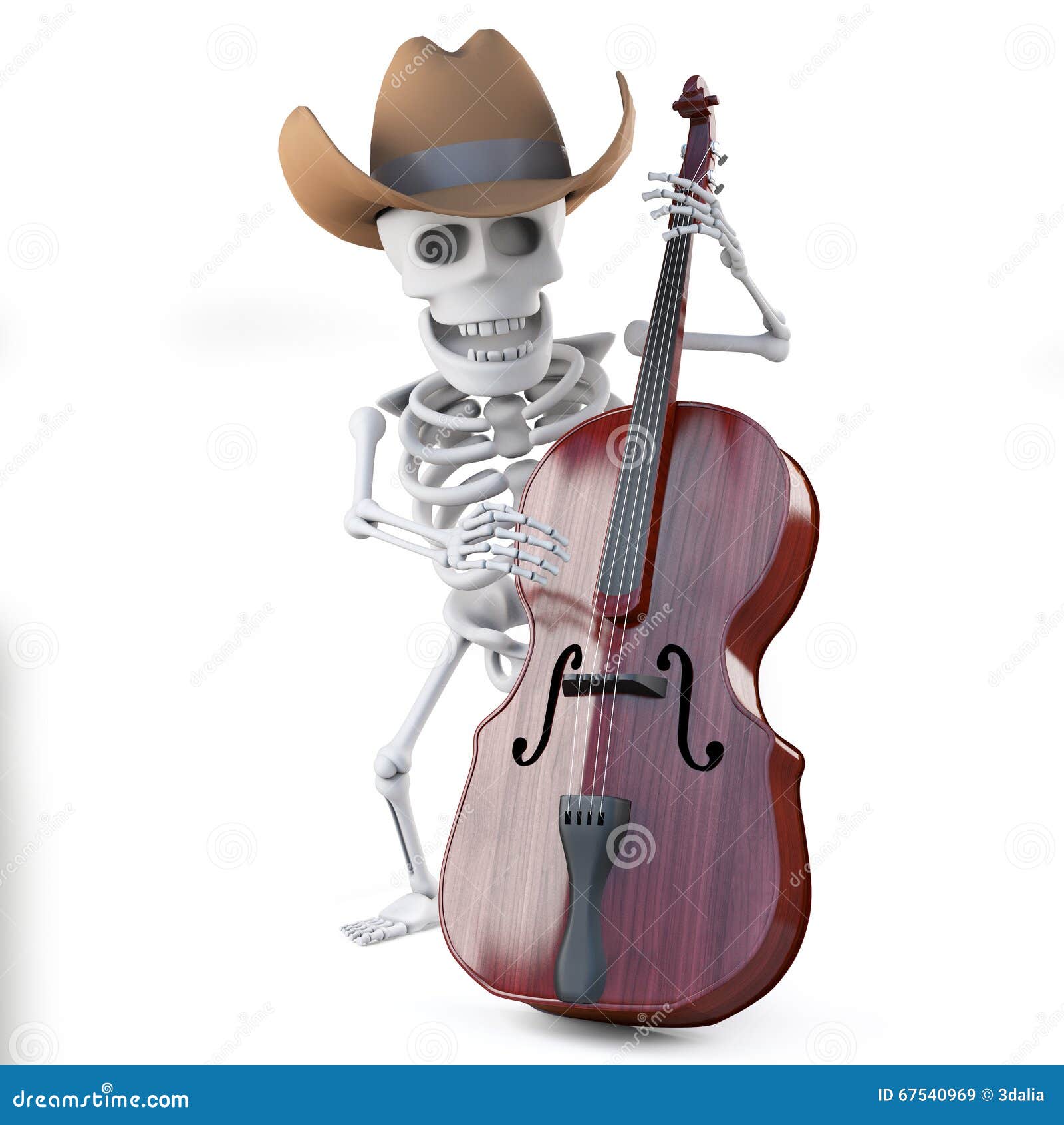 3d Cowboy Skeleton Plays the Double Bass Stock Illustration ...
