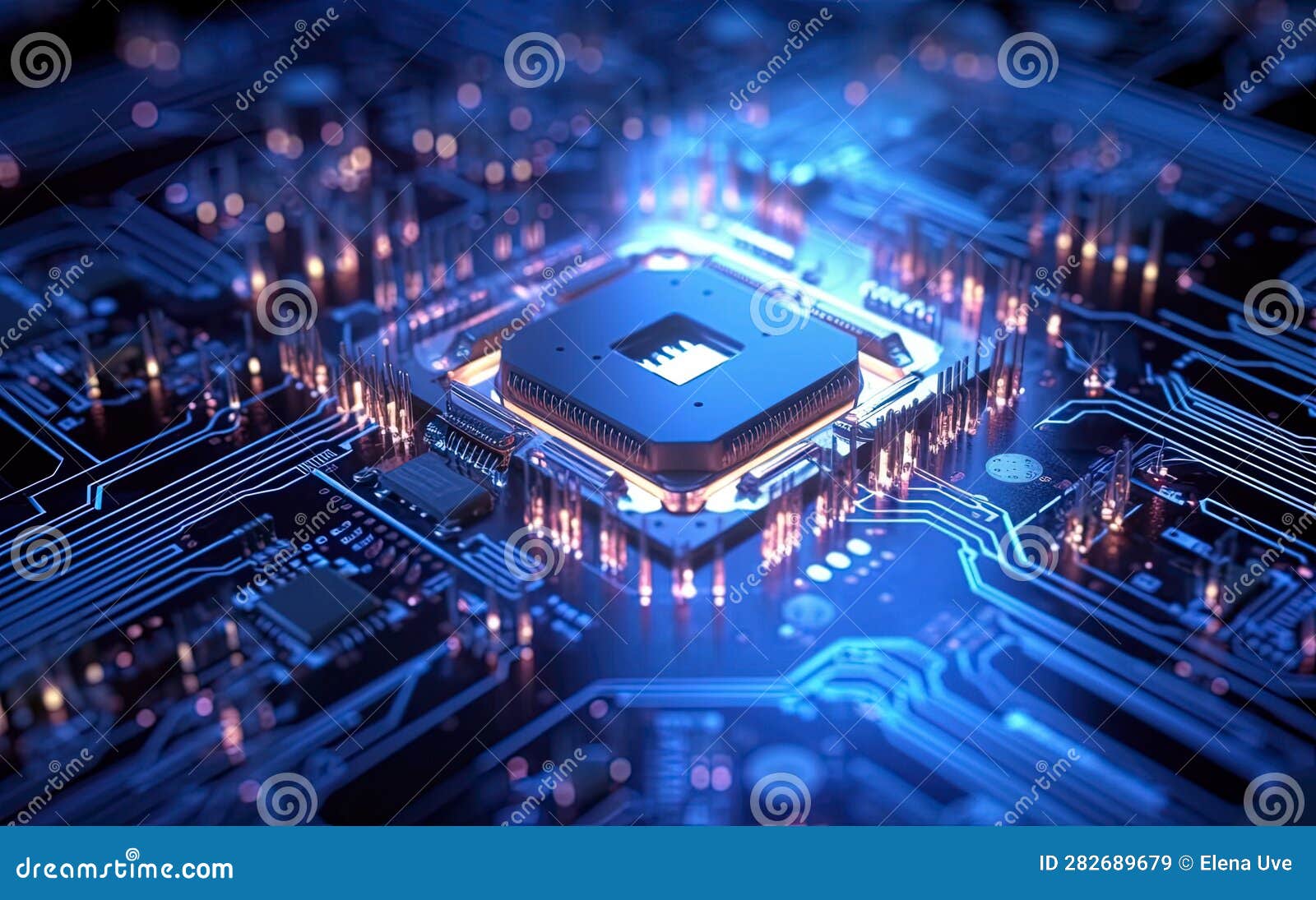 3D CPU Design in Blue Tones. Computer Graphics. Stock Illustration ...