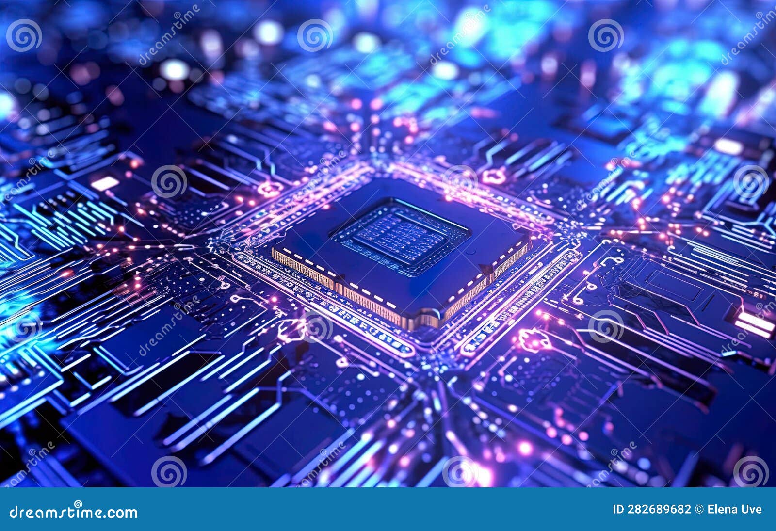 3D CPU Design in Blue Tones. Computer Graphics. Stock Illustration ...