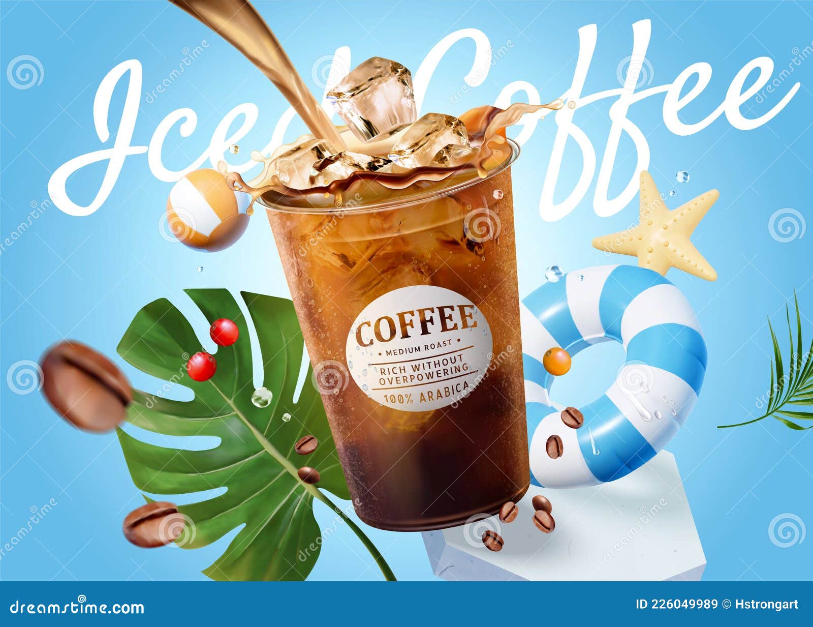 3d creative iced coffee ad stock vector. Illustration of leaf - 226049989