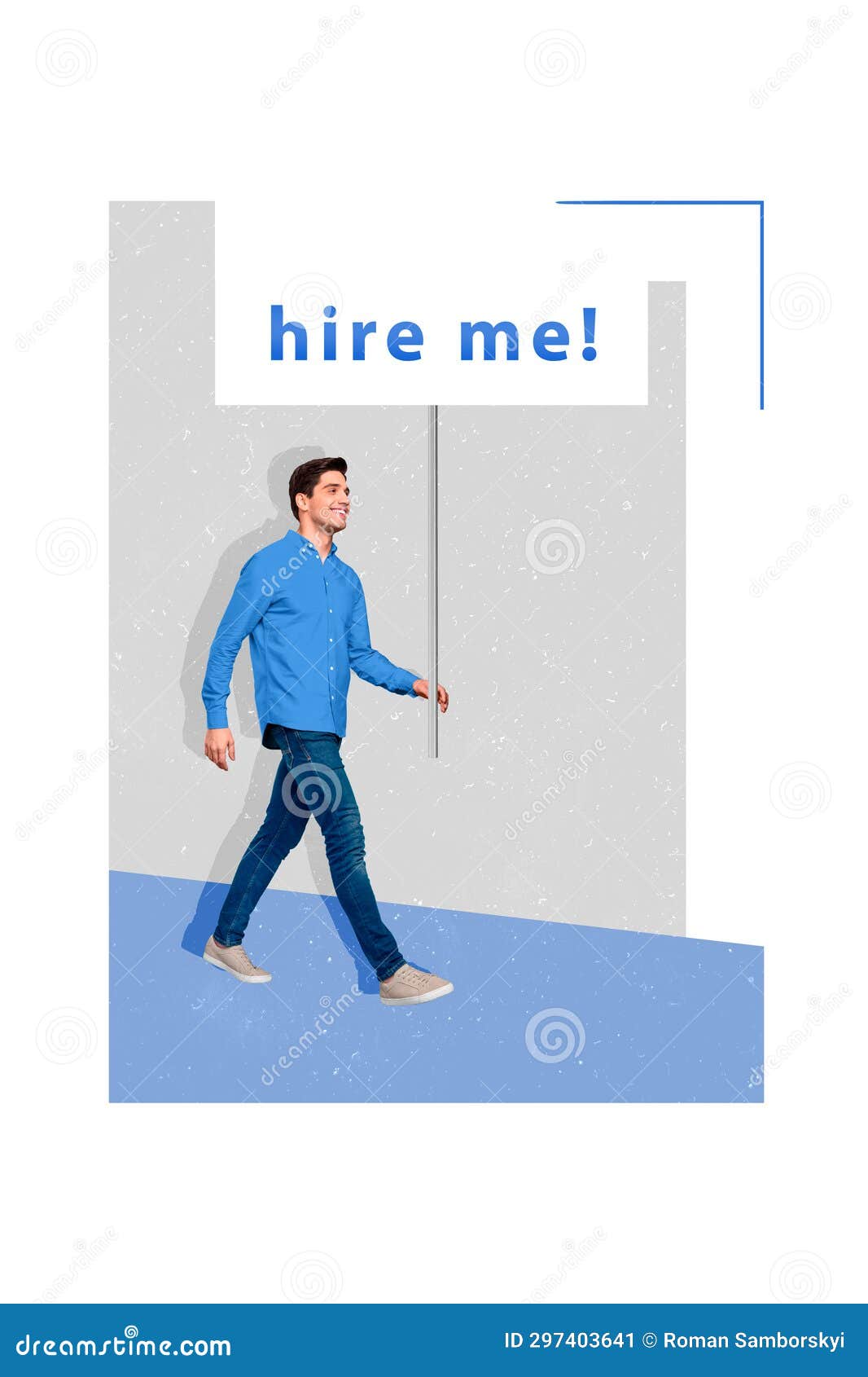 3d Creative Template Collage of Jobless Guy Walking Interviews Asking ...
