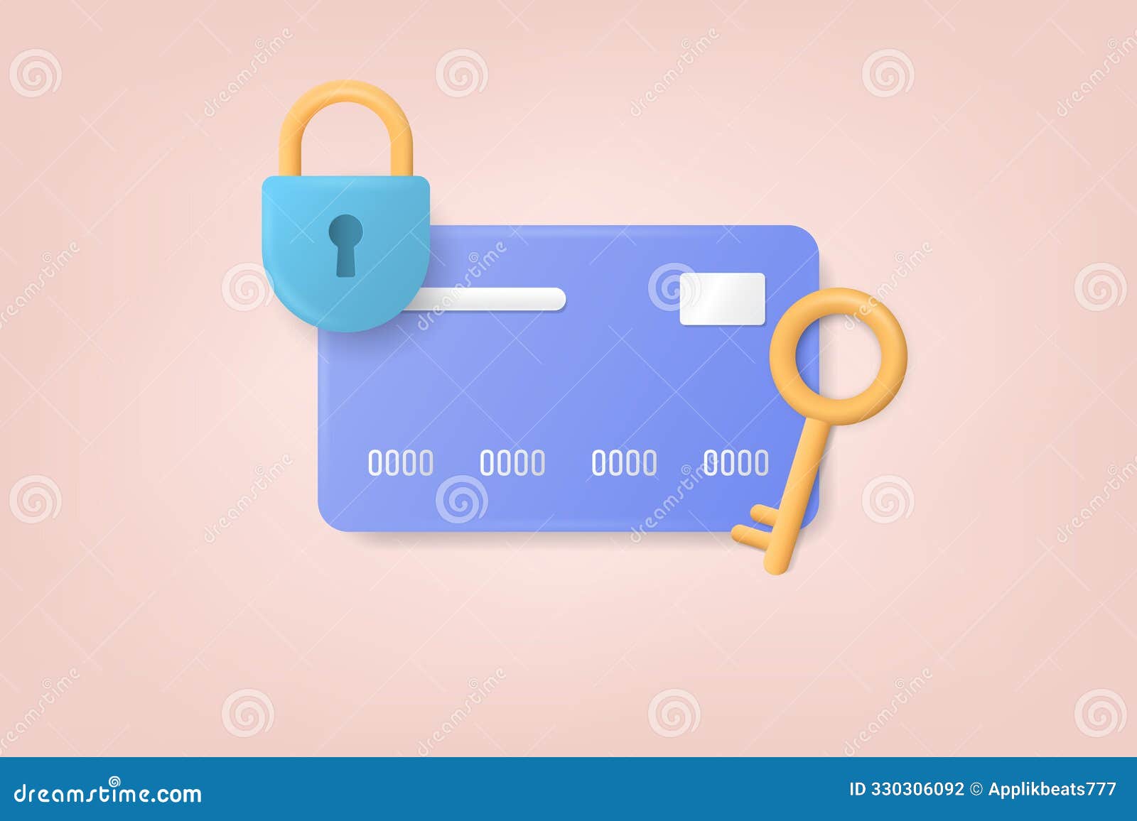 3d Credit Card with Key and Padlock, Protected Payment, Secure Credit ...