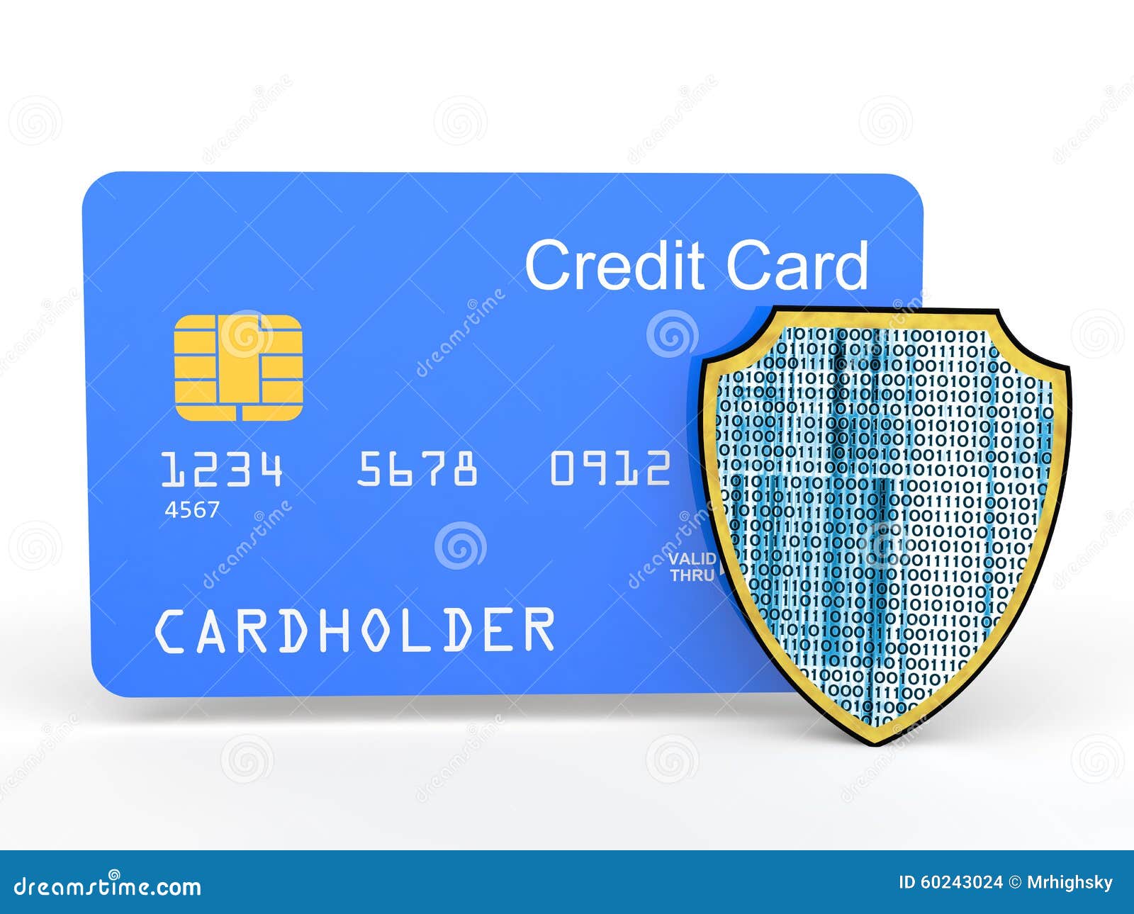 3d credit card with shield stock illustration. Illustration of render ...