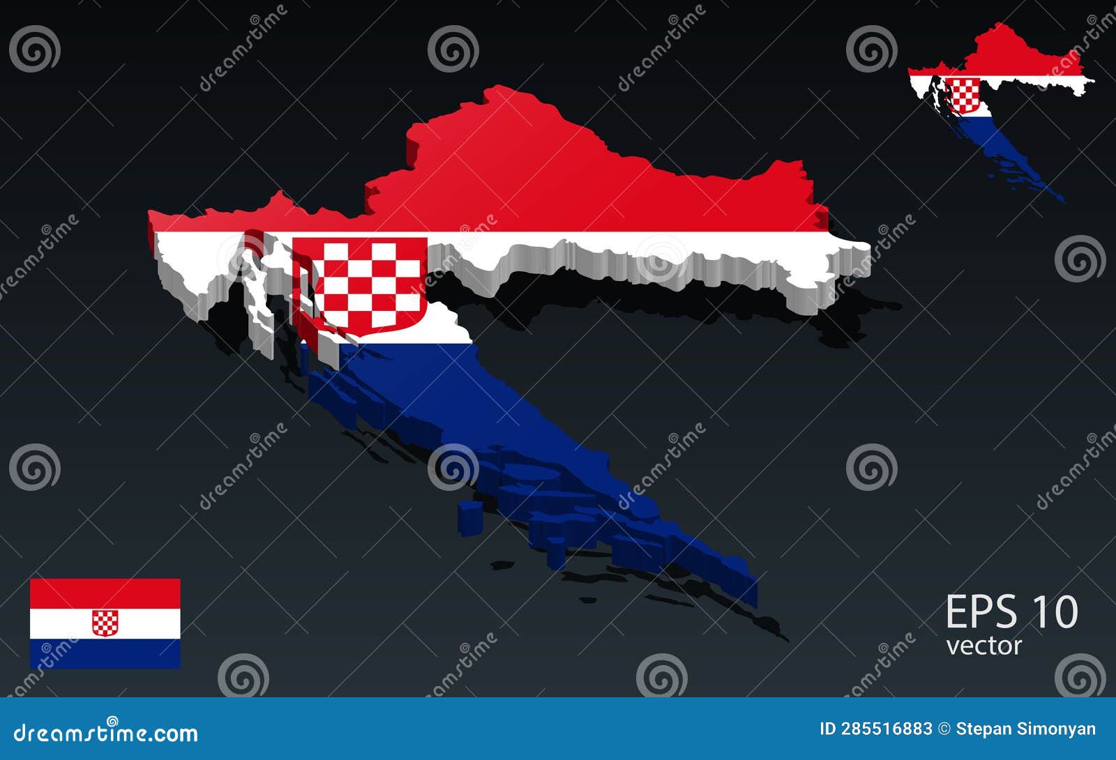 3D Croatia Map and Flag . 3D Shape Design . Independence Day Concept ...