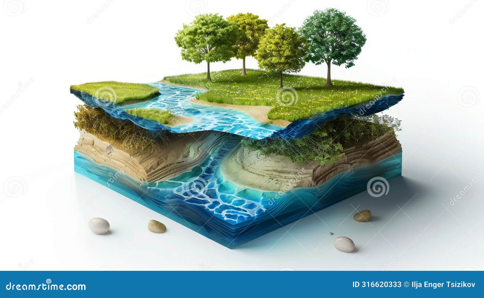 3d Cross Section Model of Land and River with Soil, Rock Layers, and ...