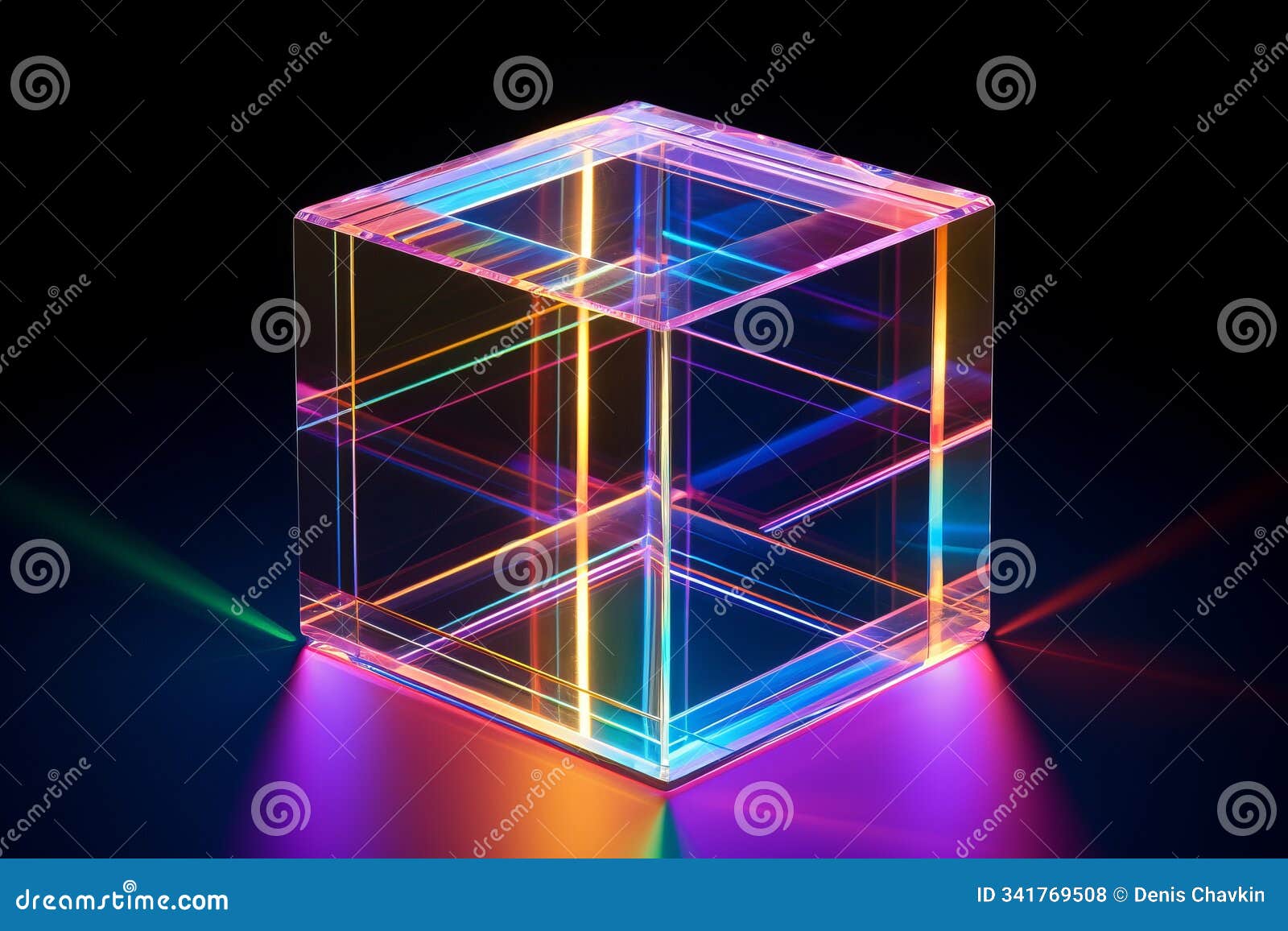 3d Crystal Glass Cube with Refraction and Holograph Stock Photo - Image ...