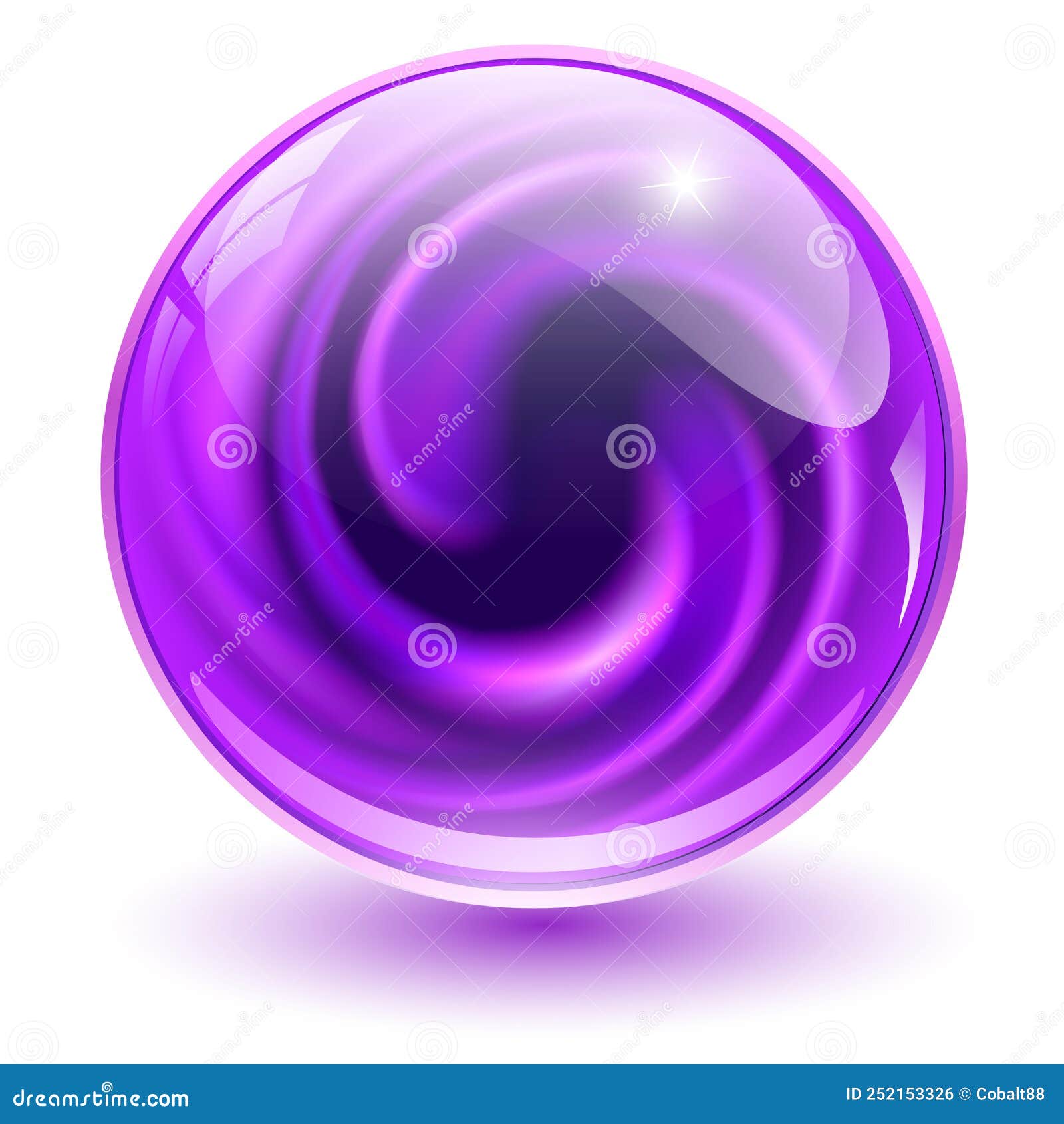 3D Crystal Sphere, Purple Glass Ball with Abstract Spiral Marble Shape ...