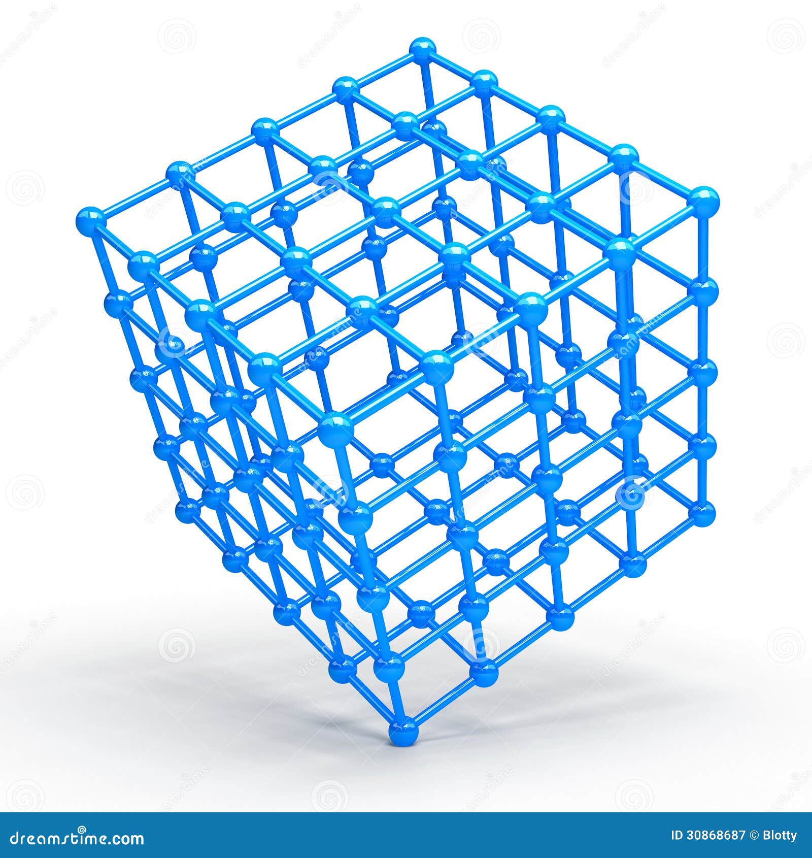 3D Cube and corner spheres stock illustration. Illustration of lattice ...
