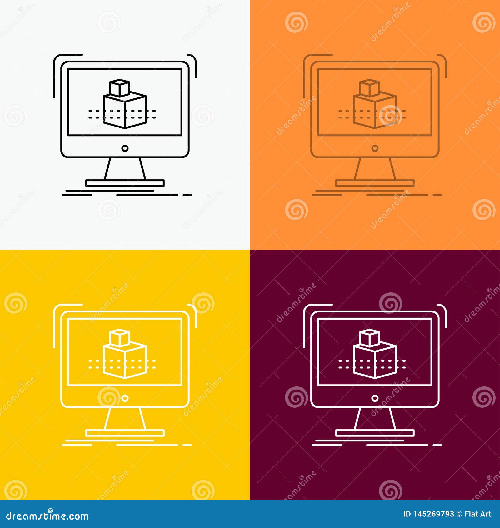 3d, Cube, Dimensional, Modelling, Sketch Icon Over Various Background. Line Style Design ...