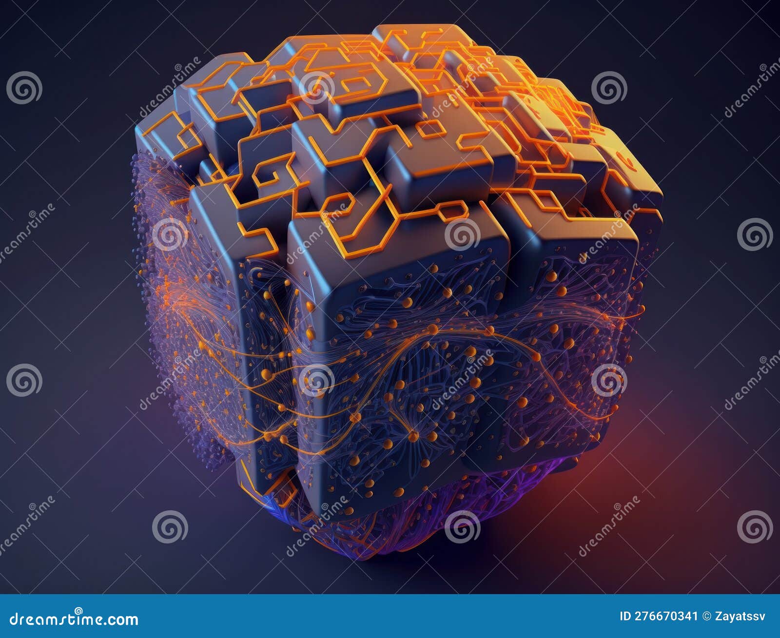 3d Cube Neural Network 3D Illustration. Big Data and Cybersecurity ...