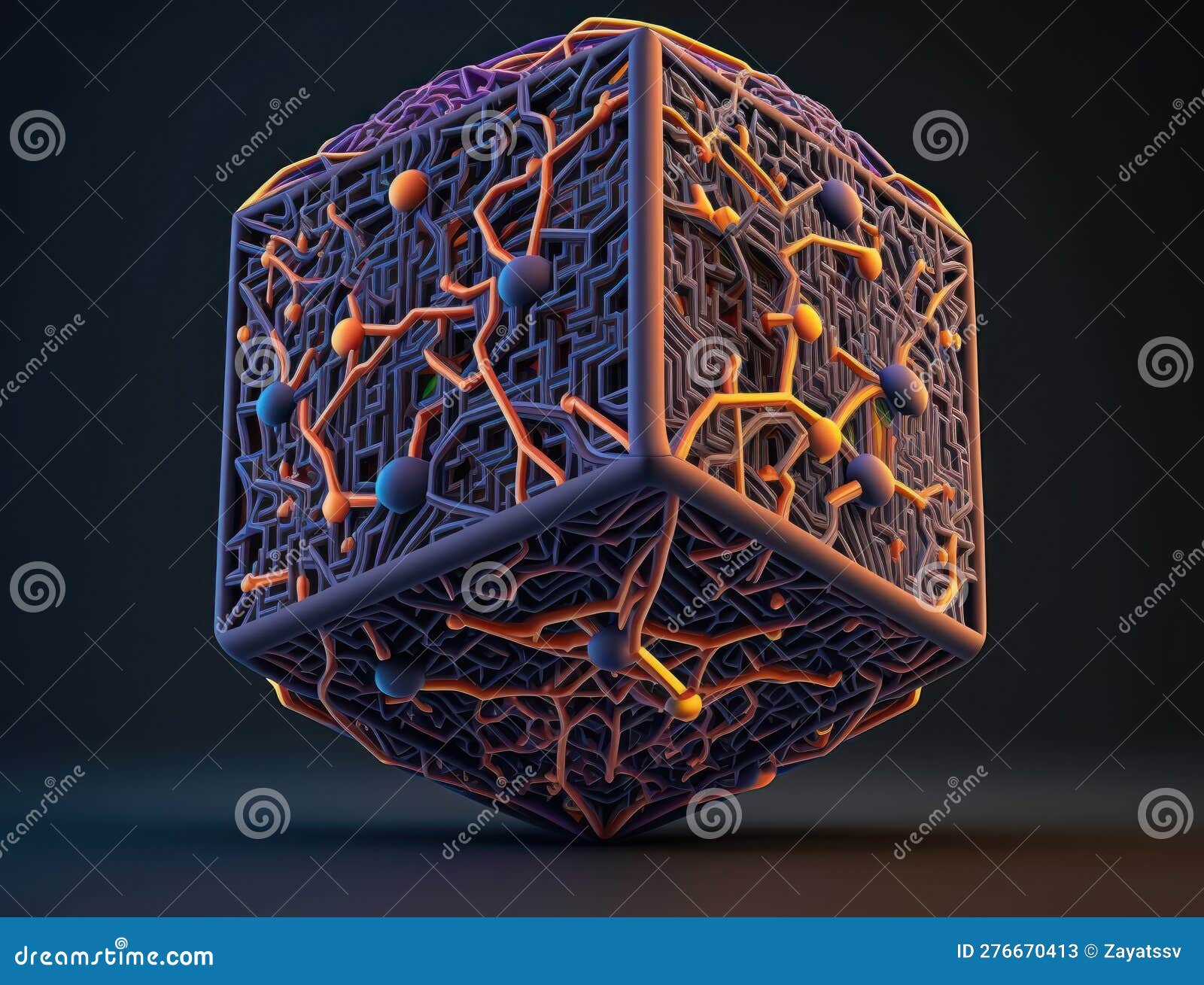 3d Cube Neural Network 3D Illustration. Big Data and Cybersecurity ...