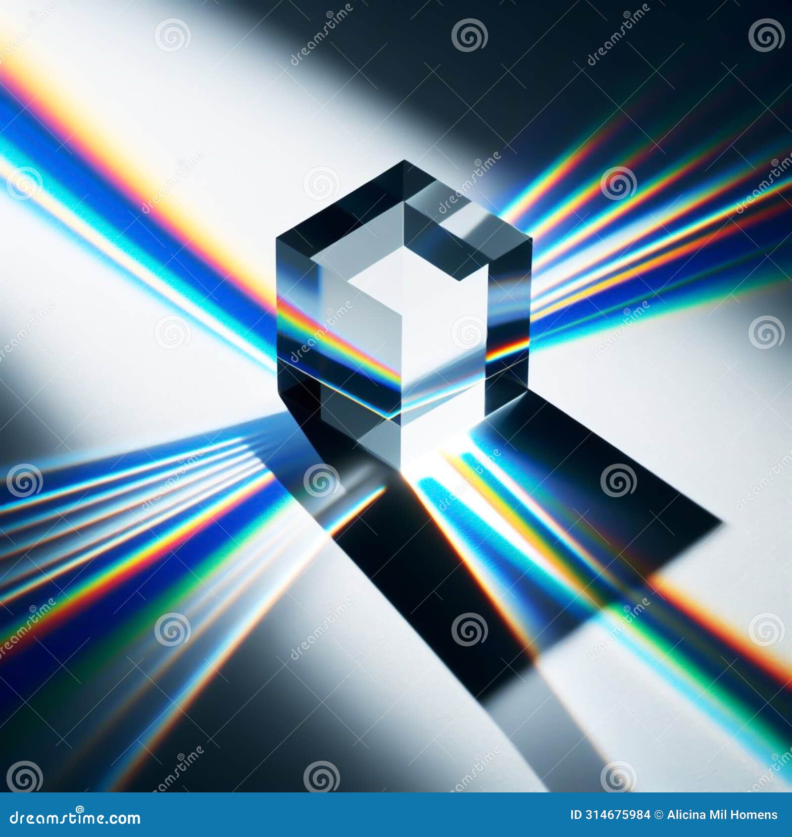 3D Cube with Refraction and Holographic Effect Light on Dark Background ...