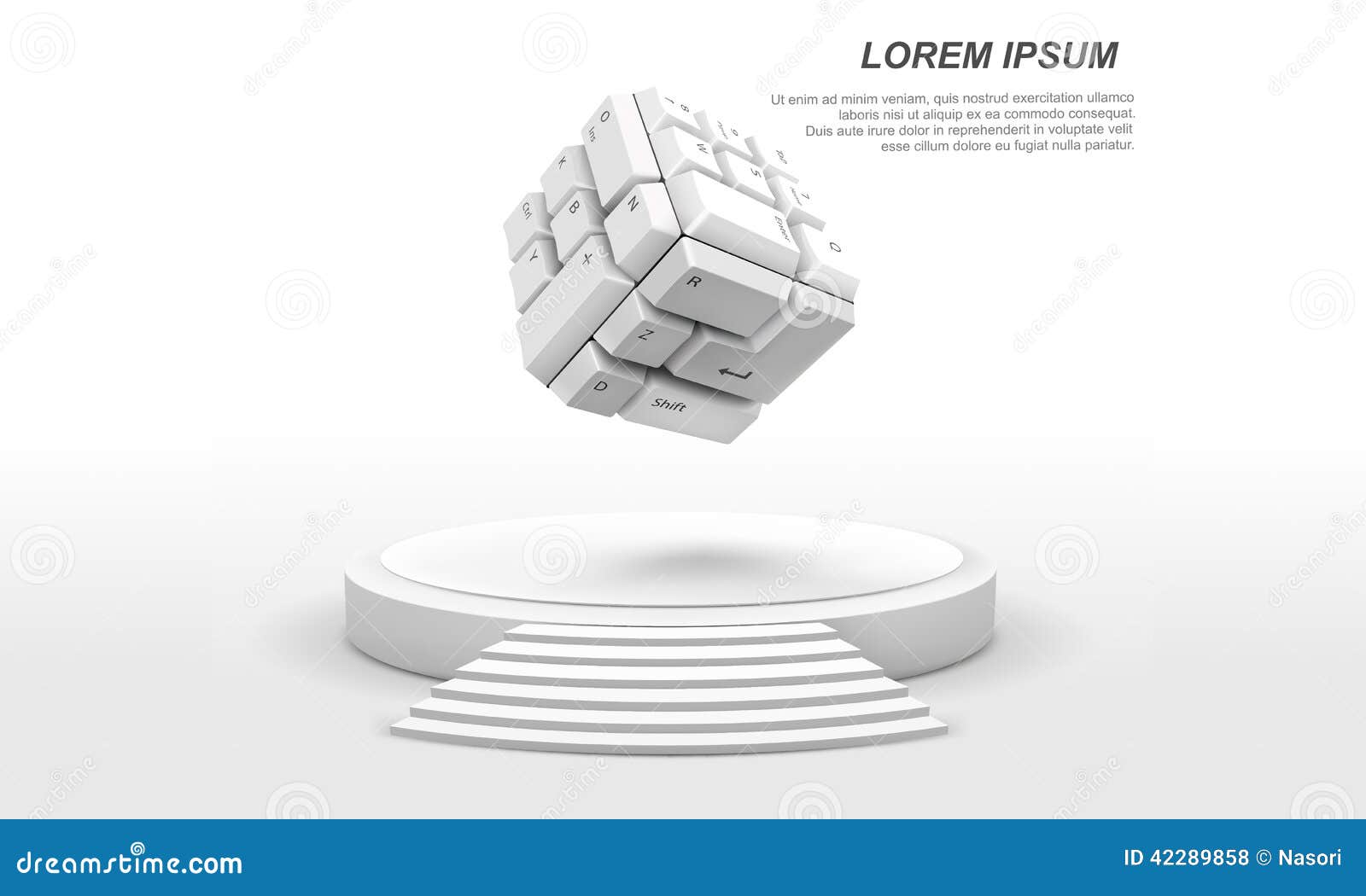 3d Cube Shape Of Keyboard Buttons With White Stage Stock Illustration
