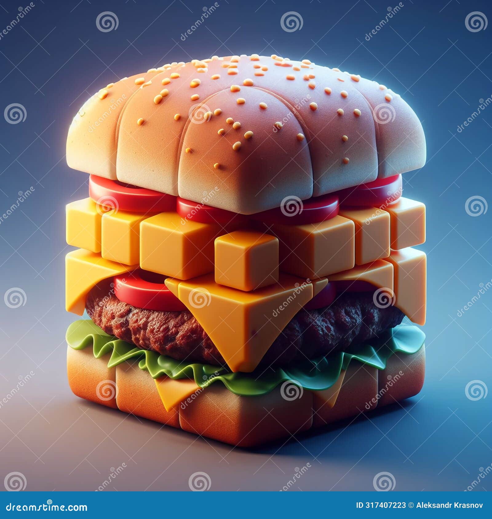 A 3d Cube Shaped Hamburger, Digital Art Stock Illustration ...