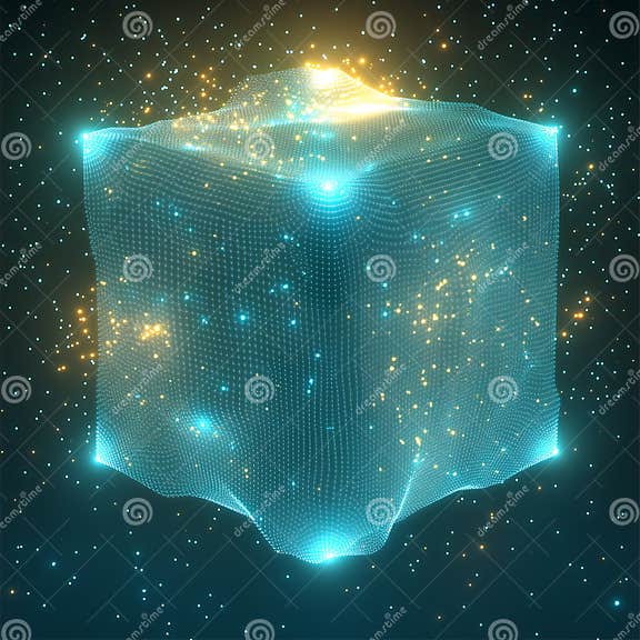 3D Cube Structure Composed of Glowing Digital Particles in Space Stock ...