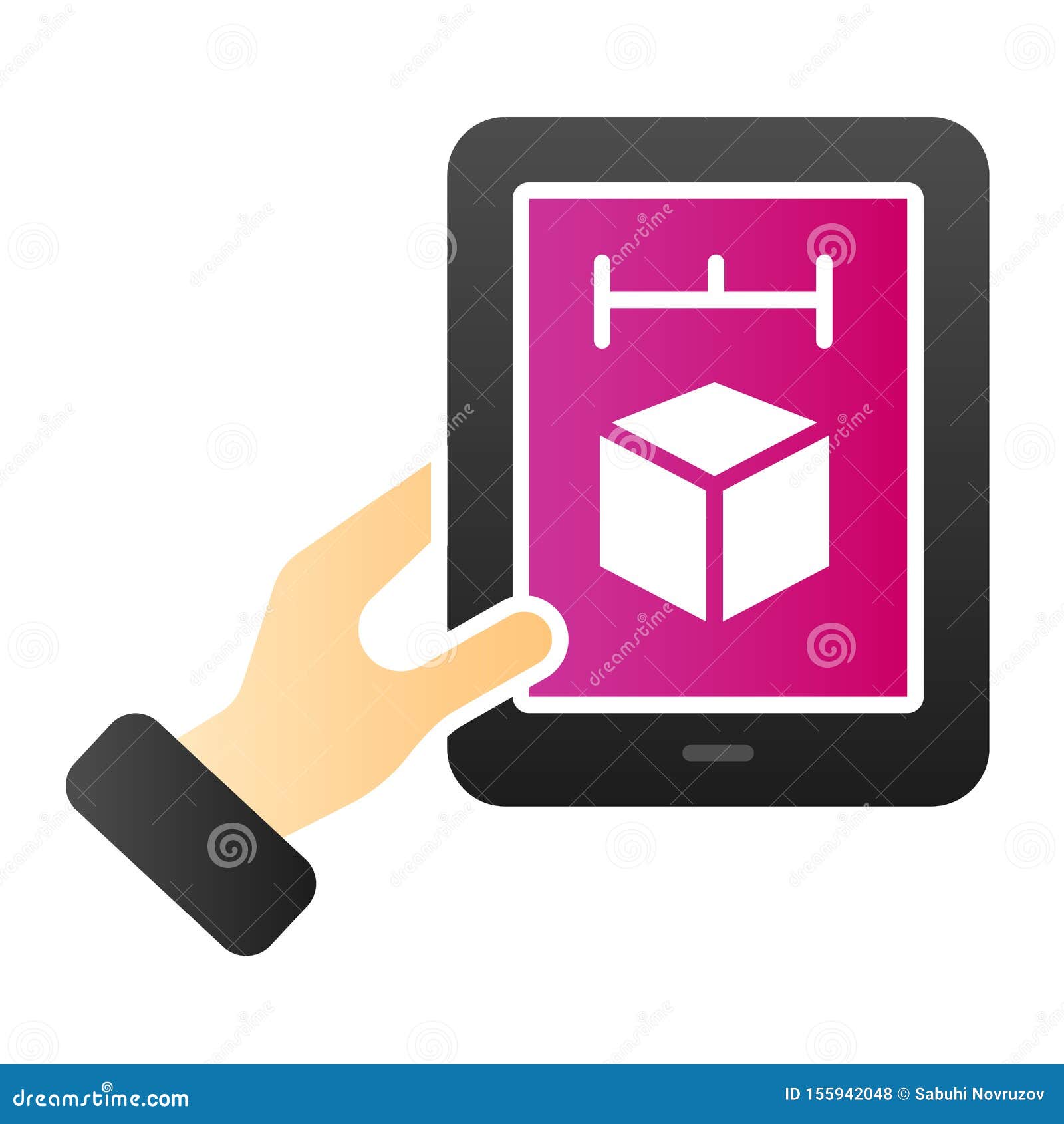 3d Cube on Tablet Flat Icon. 3D Modeling on Digital Tablet Color Icons ...