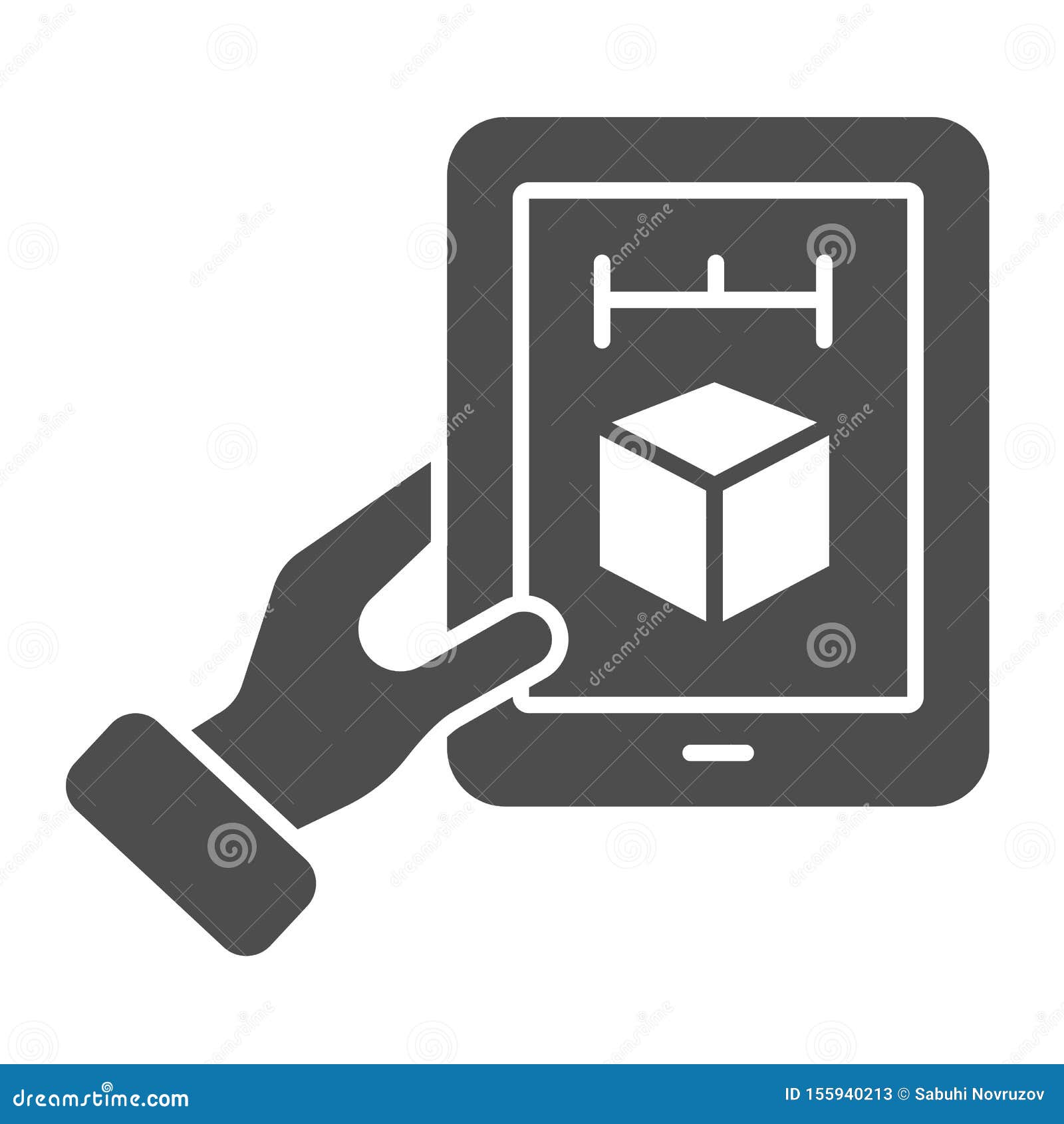 3d Cube on Tablet Solid Icon. 3D Modeling on Digital Tablet Vector ...