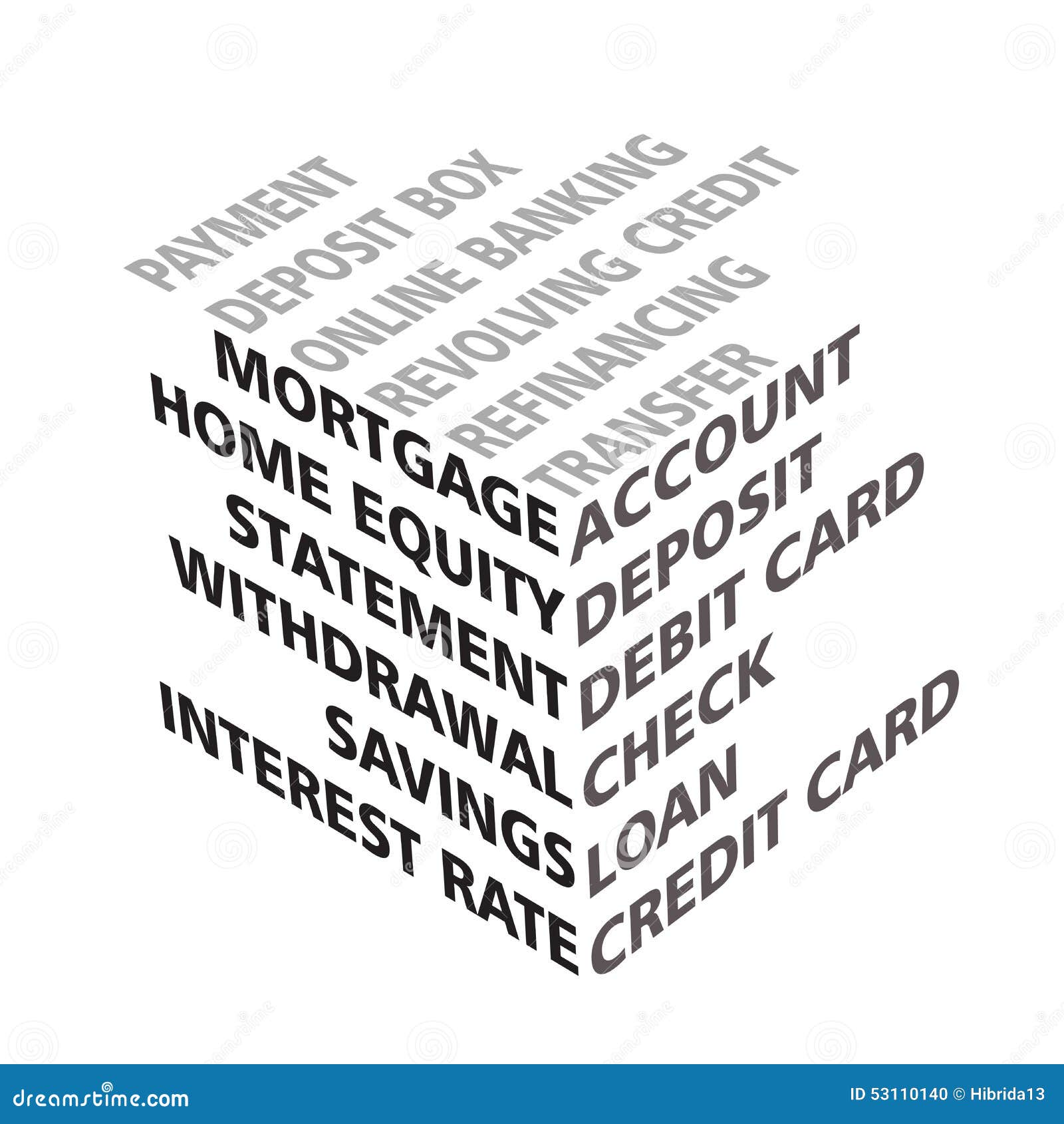 3D Cube Typography with Banking Terms Stock Vector - Illustration of ...