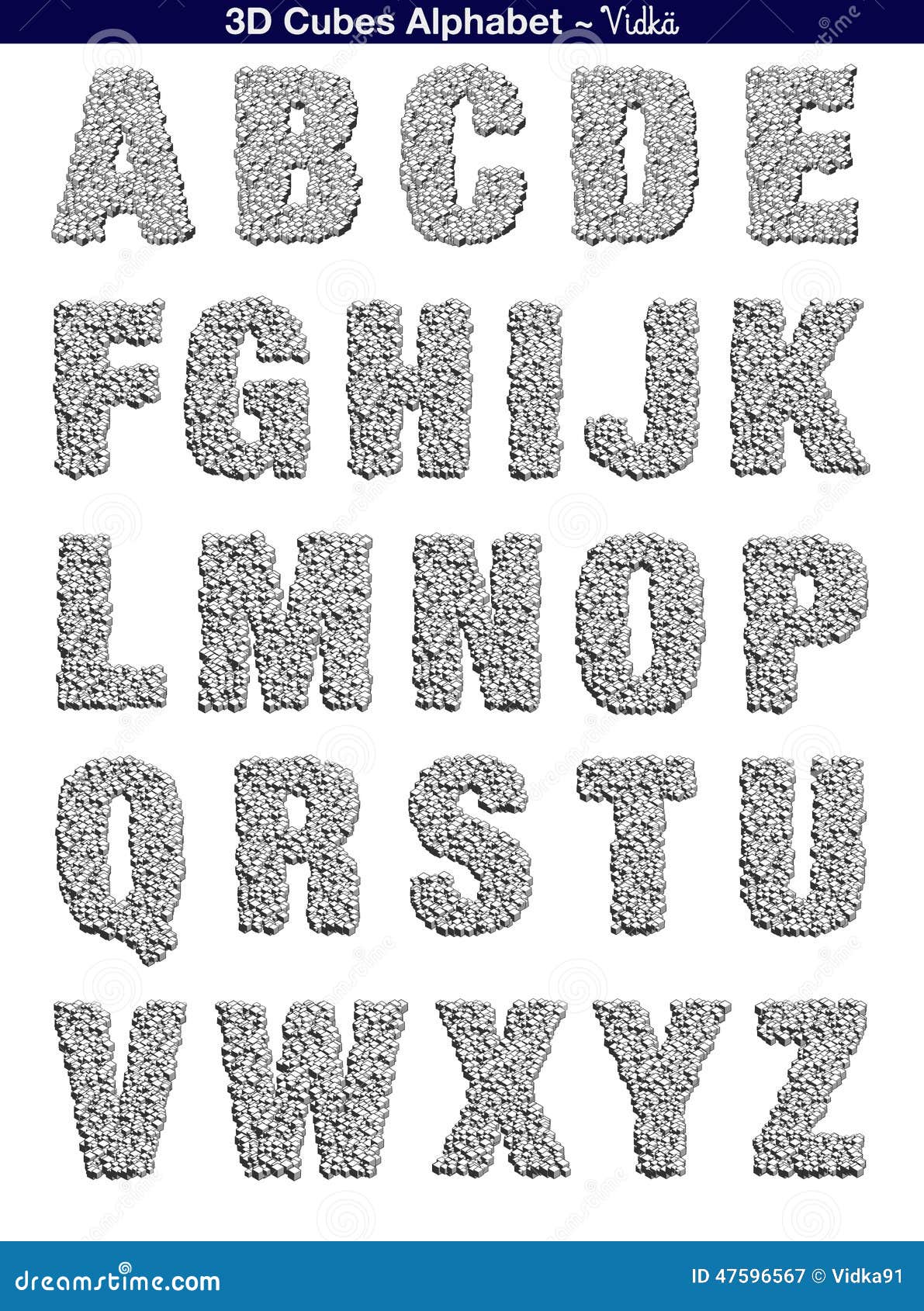 3D Cubes Alphabet stock illustration. Illustration of learning - 47596567