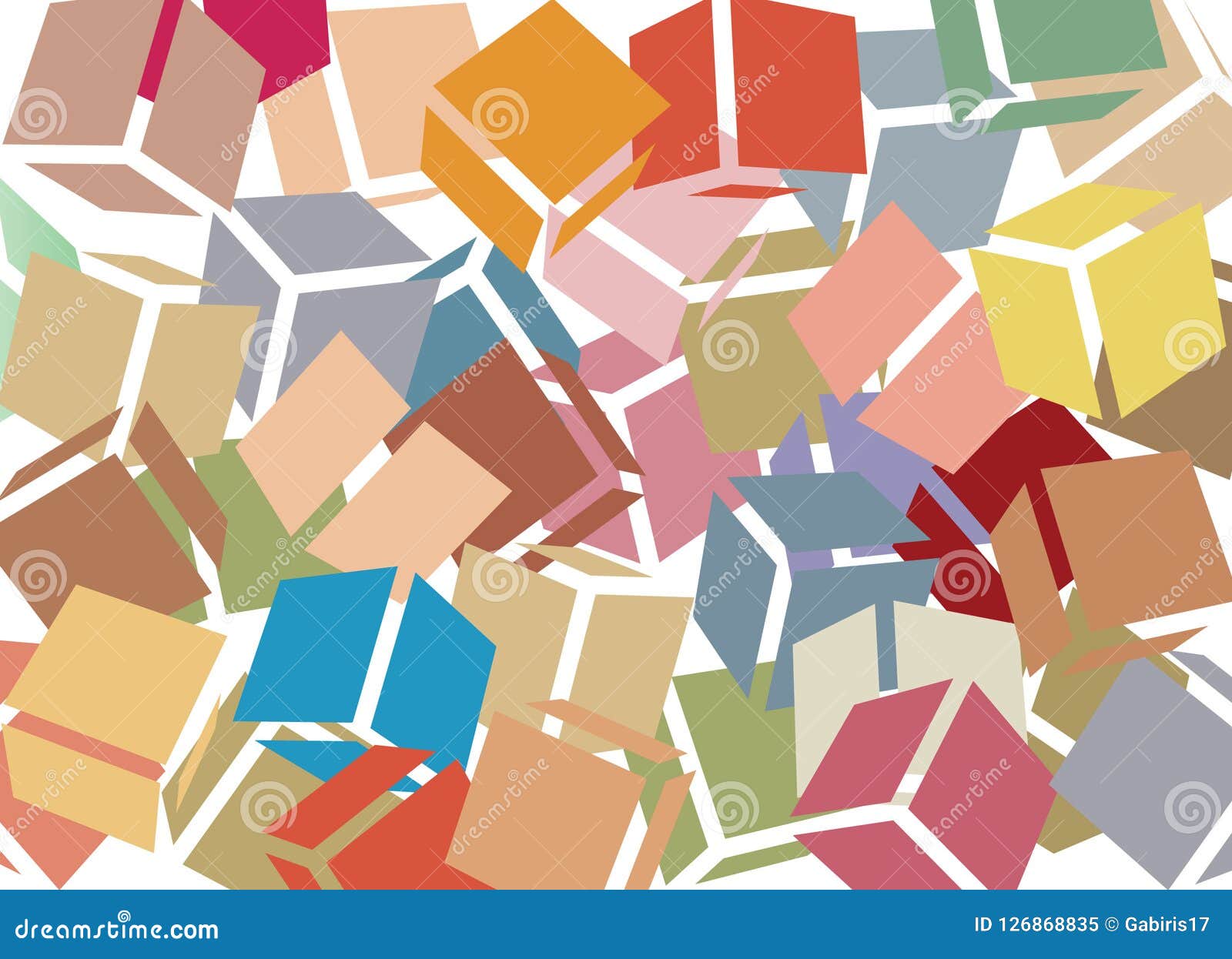 Computer Generated Loose, 3D Cubes Overlapping, Pattern on White Base ...