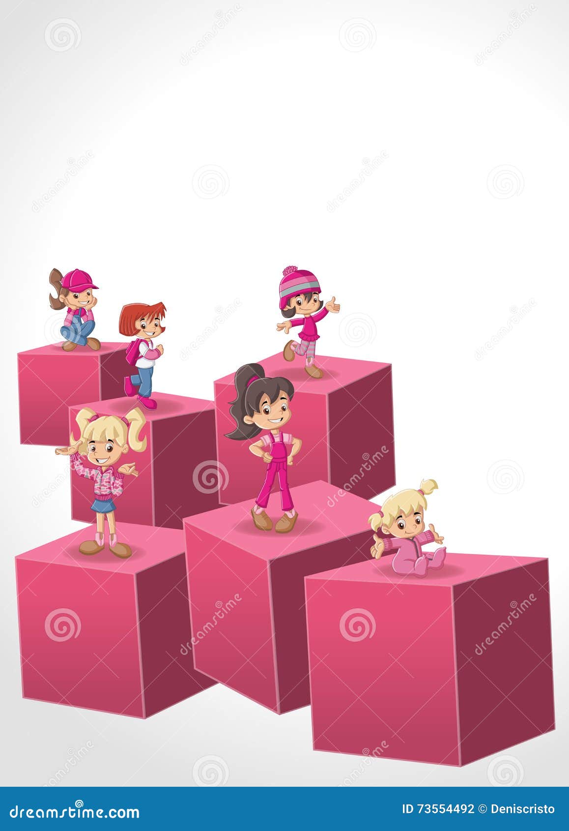 3d Cubes with Cartoon Girls Stock Vector - Illustration of team ...
