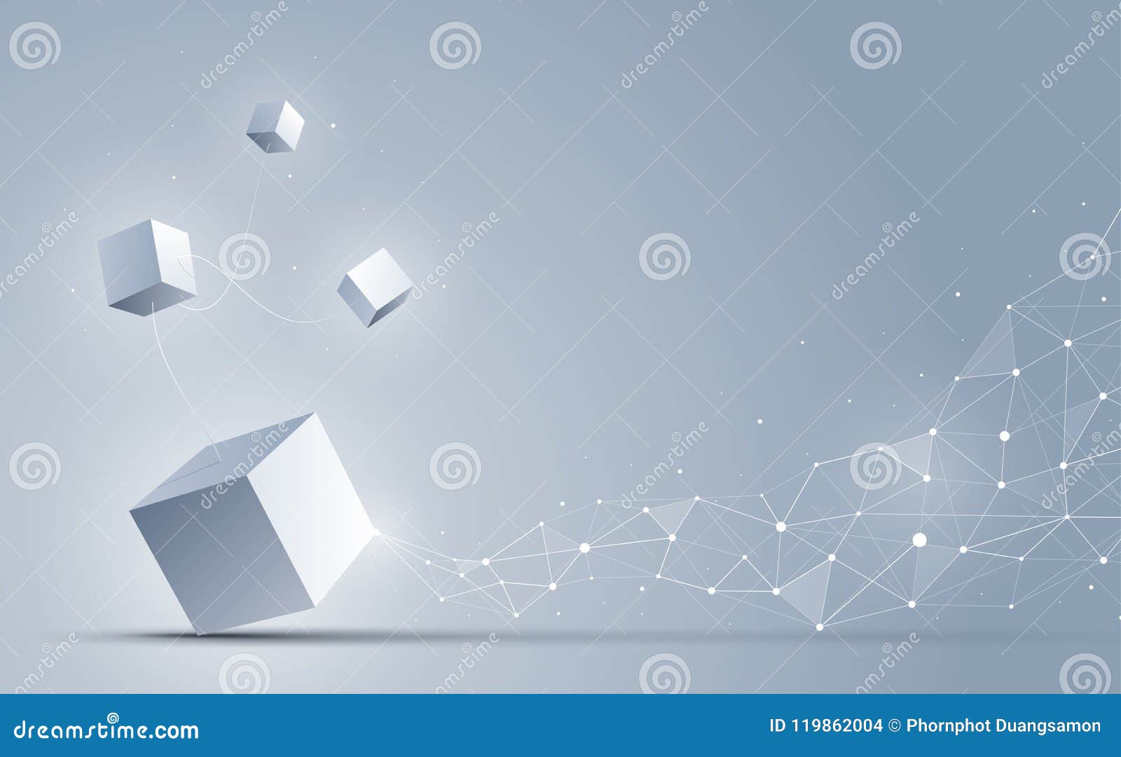 3d Cubes Connecting To Abstract Geometric Polygonal Dots and Lines ...
