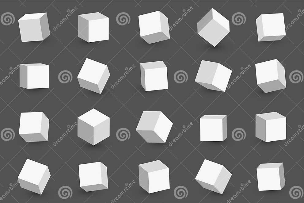 3d Cubes in Different Perspective, Angles and Isometric View. White ...