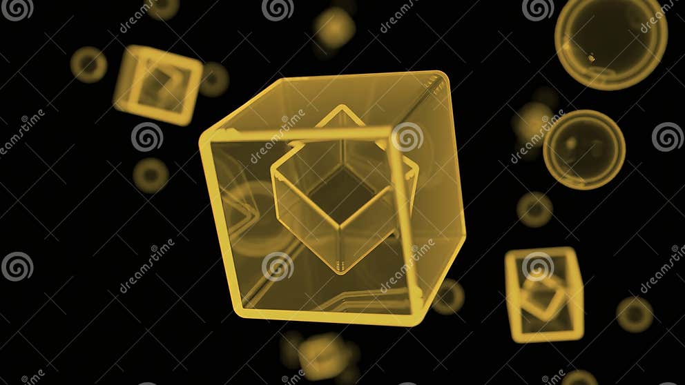 3D Cubes Rotating in Virtual Space. Design. Transparent Cubes and Round ...