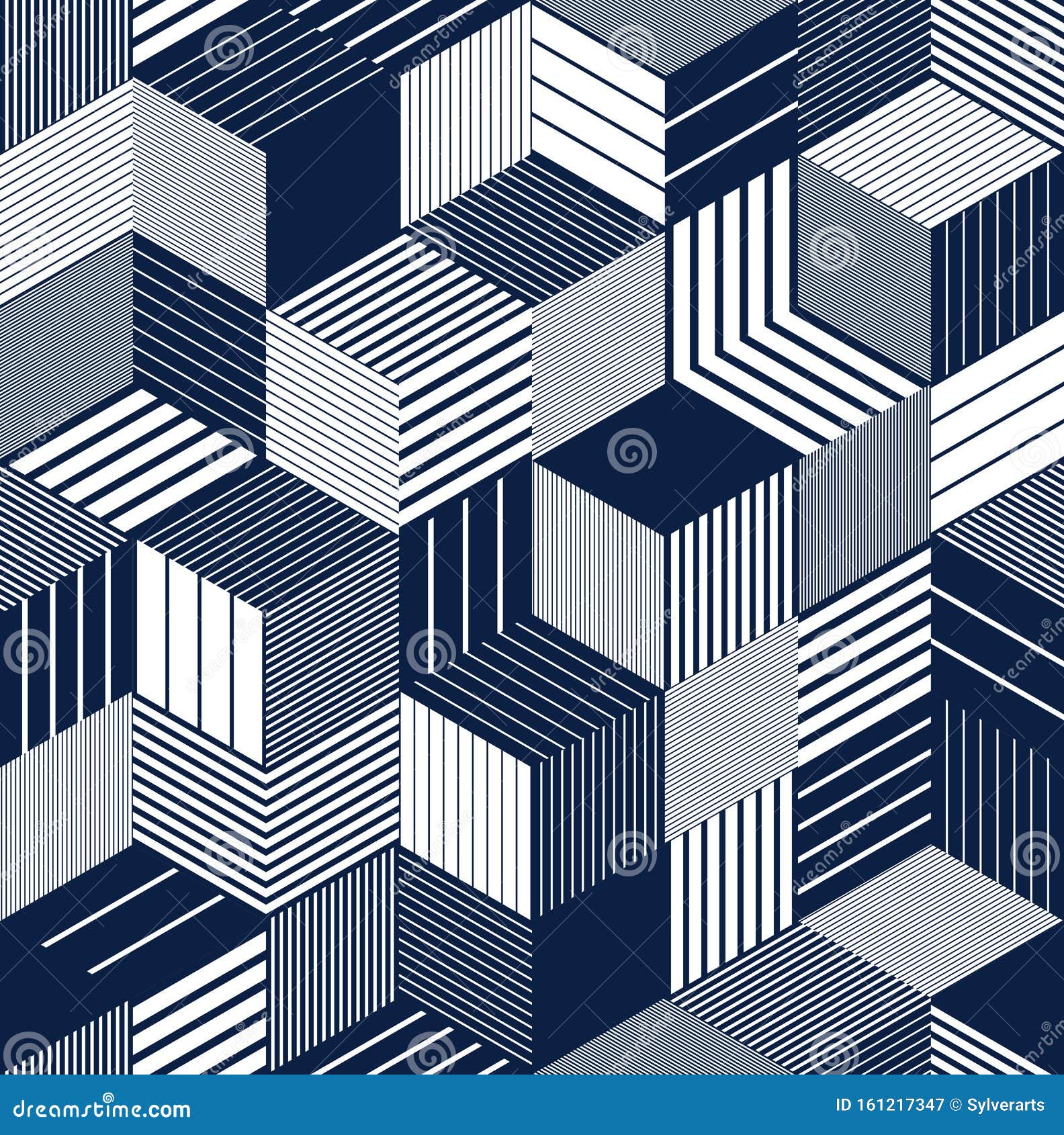 3D Cubes Seamless Pattern Vector Background, Lined Dimensional Blocks ...