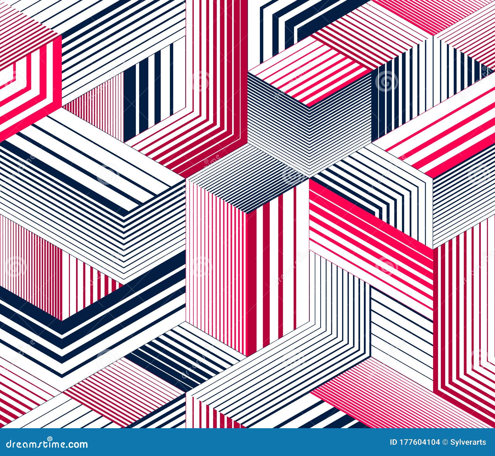 3D Cubes Seamless Pattern Vector Background, Lined Dimensional Blocks ...