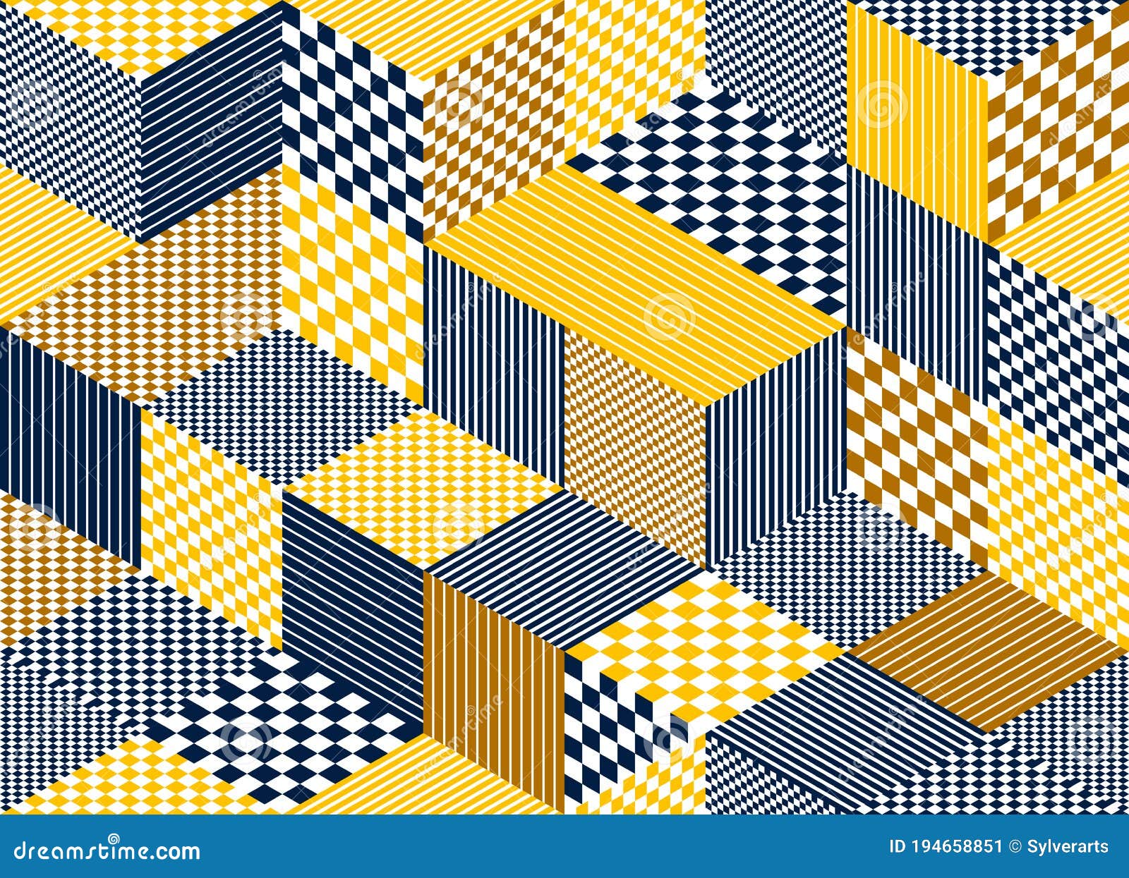 3D Cubes Seamless Pattern Vector Background, Rhombus and Lines ...