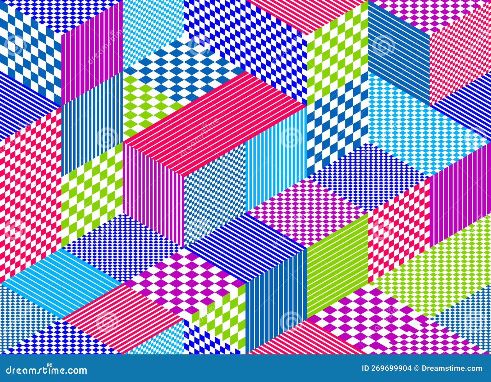 3D Cubes Seamless Pattern Vector Background, Rhombus and Lines ...