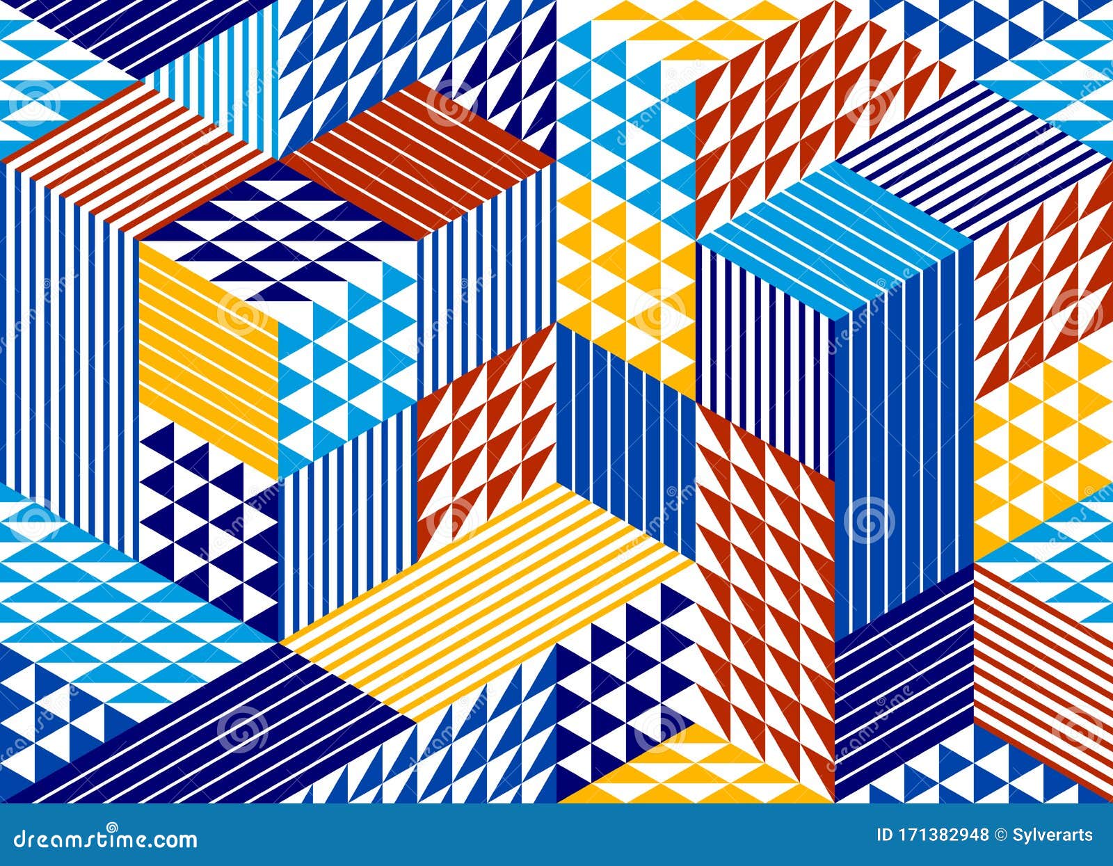 3D Cubes Seamless Pattern Vector Background, Rhombus and Triangles ...