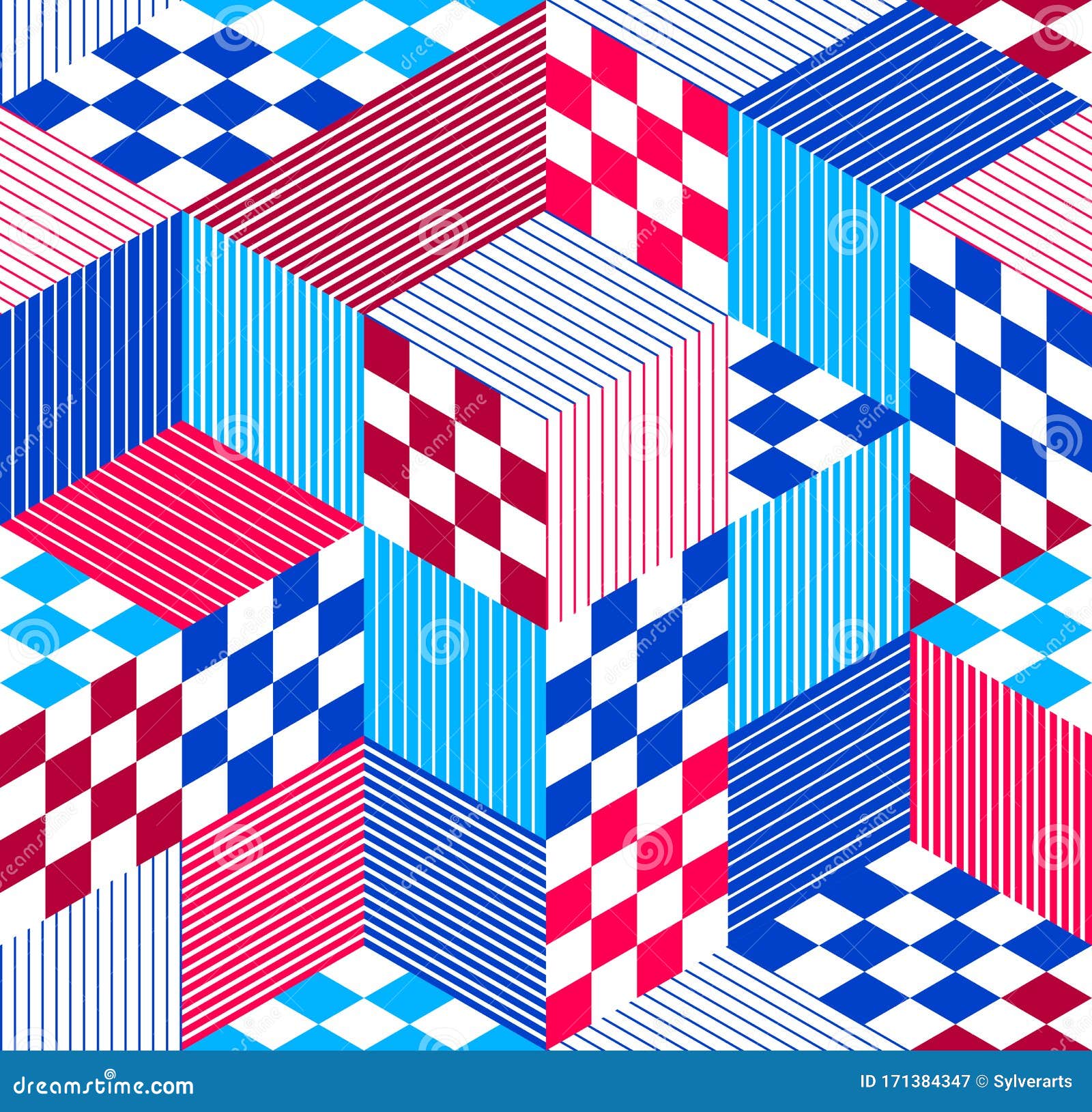 3D Cubes Seamless Pattern Vector Background, Rhombus and Triangles ...